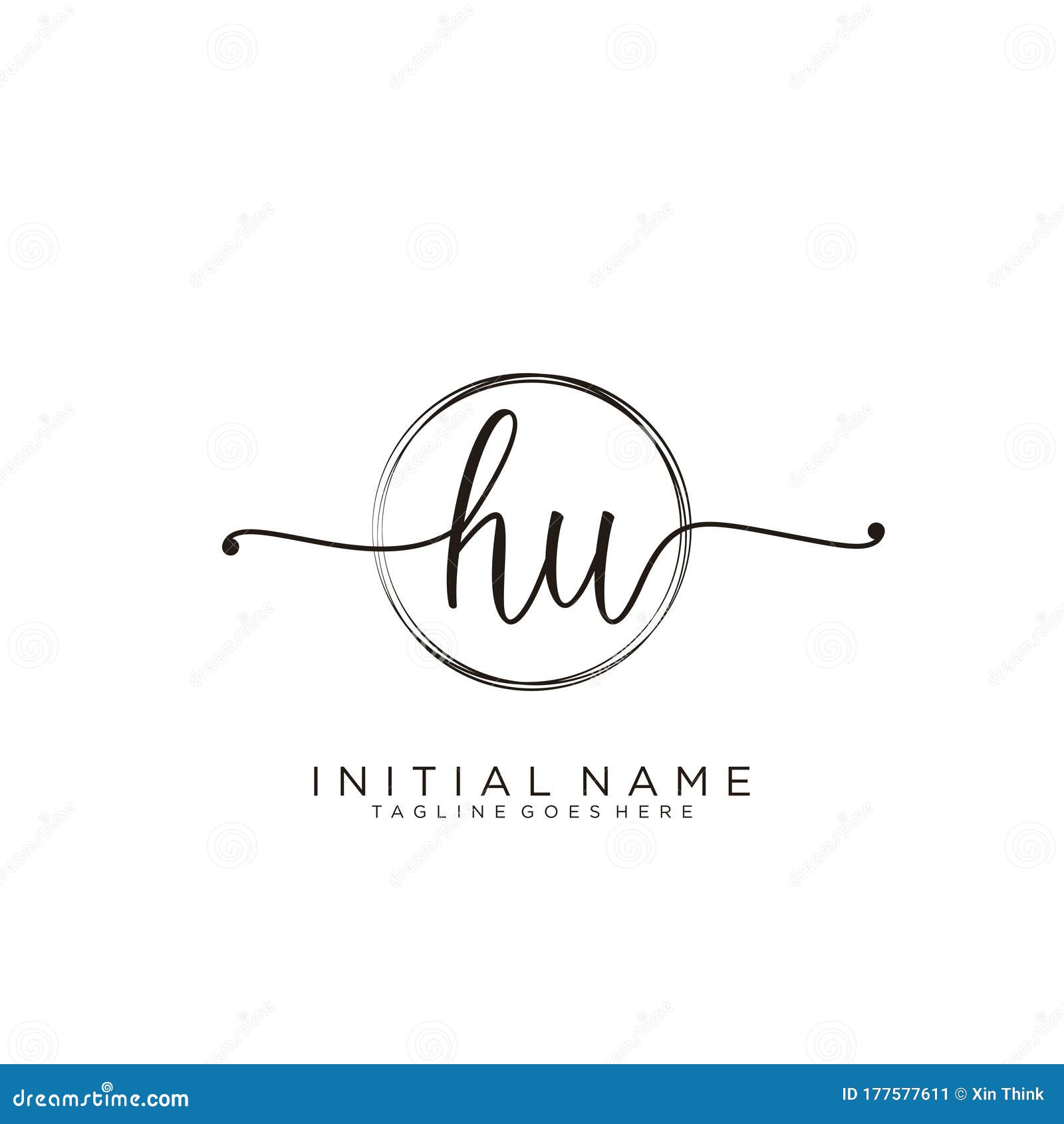 HU Initial Handwriting Logo with Circle Stock Illustration ...