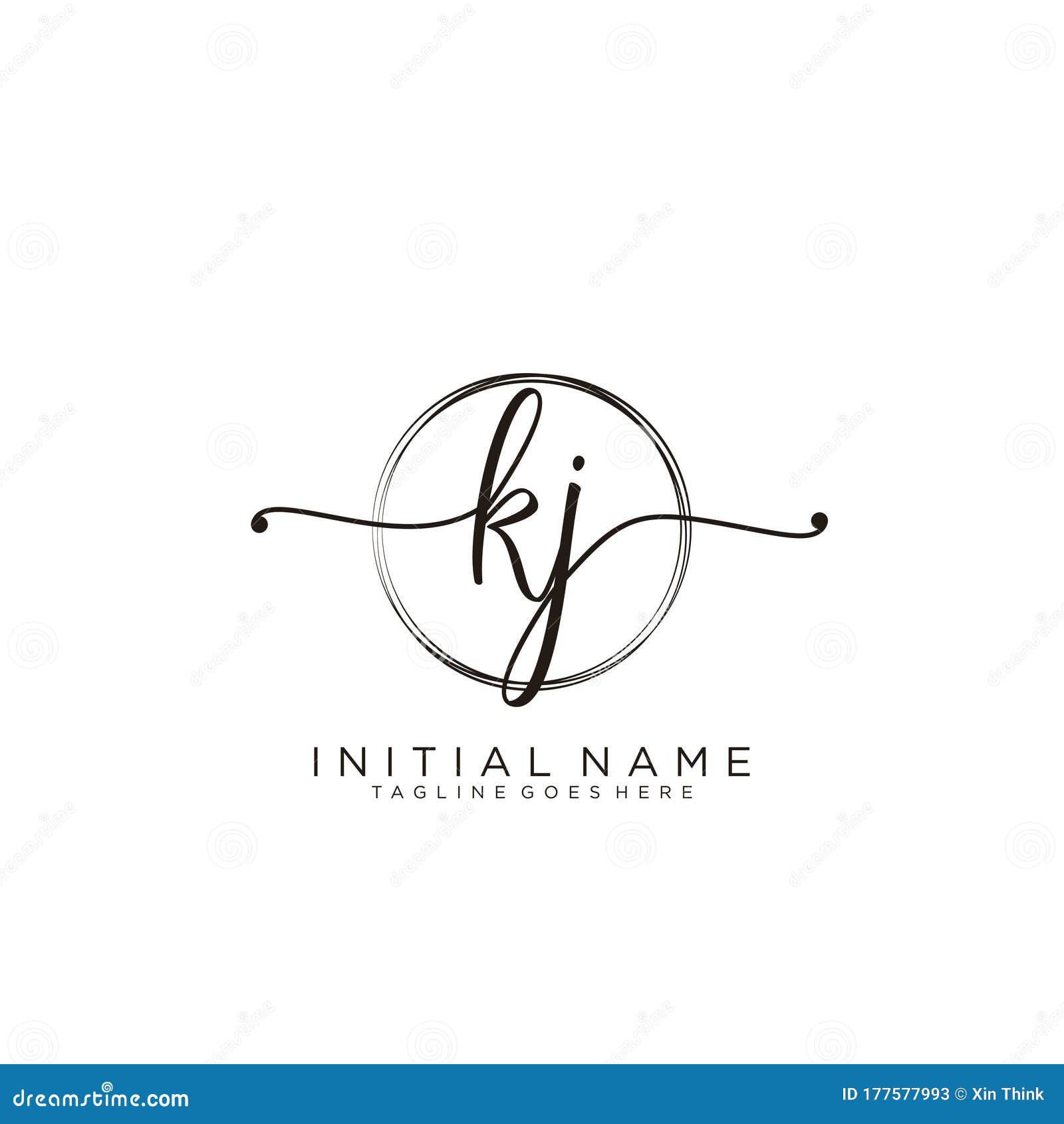KJ Initial Handwriting Logo with Circle Stock Vector - Illustration of ...