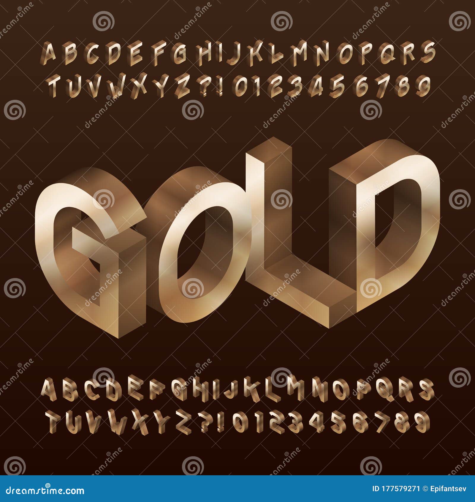 Golden Letters And Figures Of The English Alphabet Vector Illustration ...
