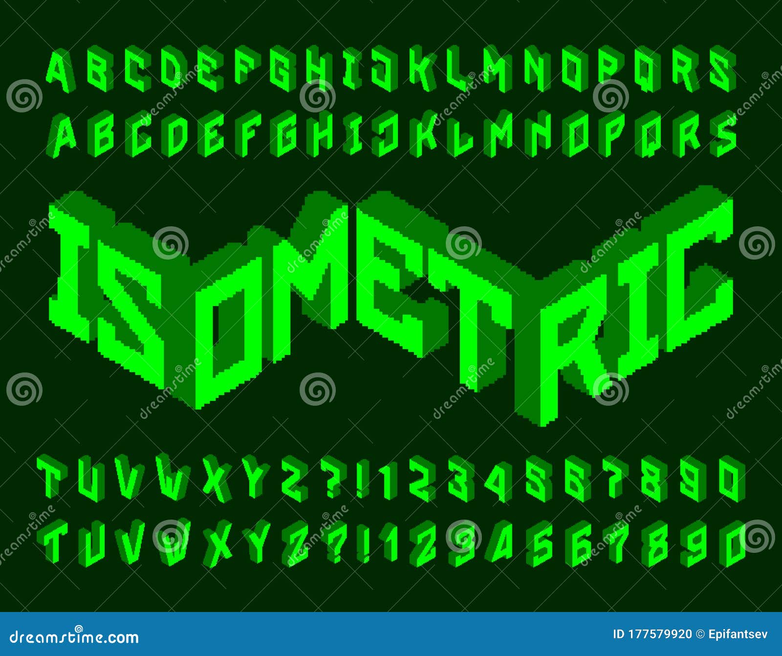 Pixel Isometric Font. 8-bit Symbols. 3D Digital Video Game Style ...