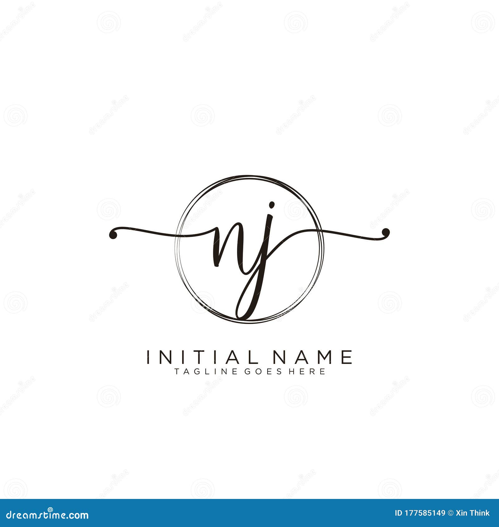 NJ Initial Handwriting Logo with Circle Stock Illustration ...