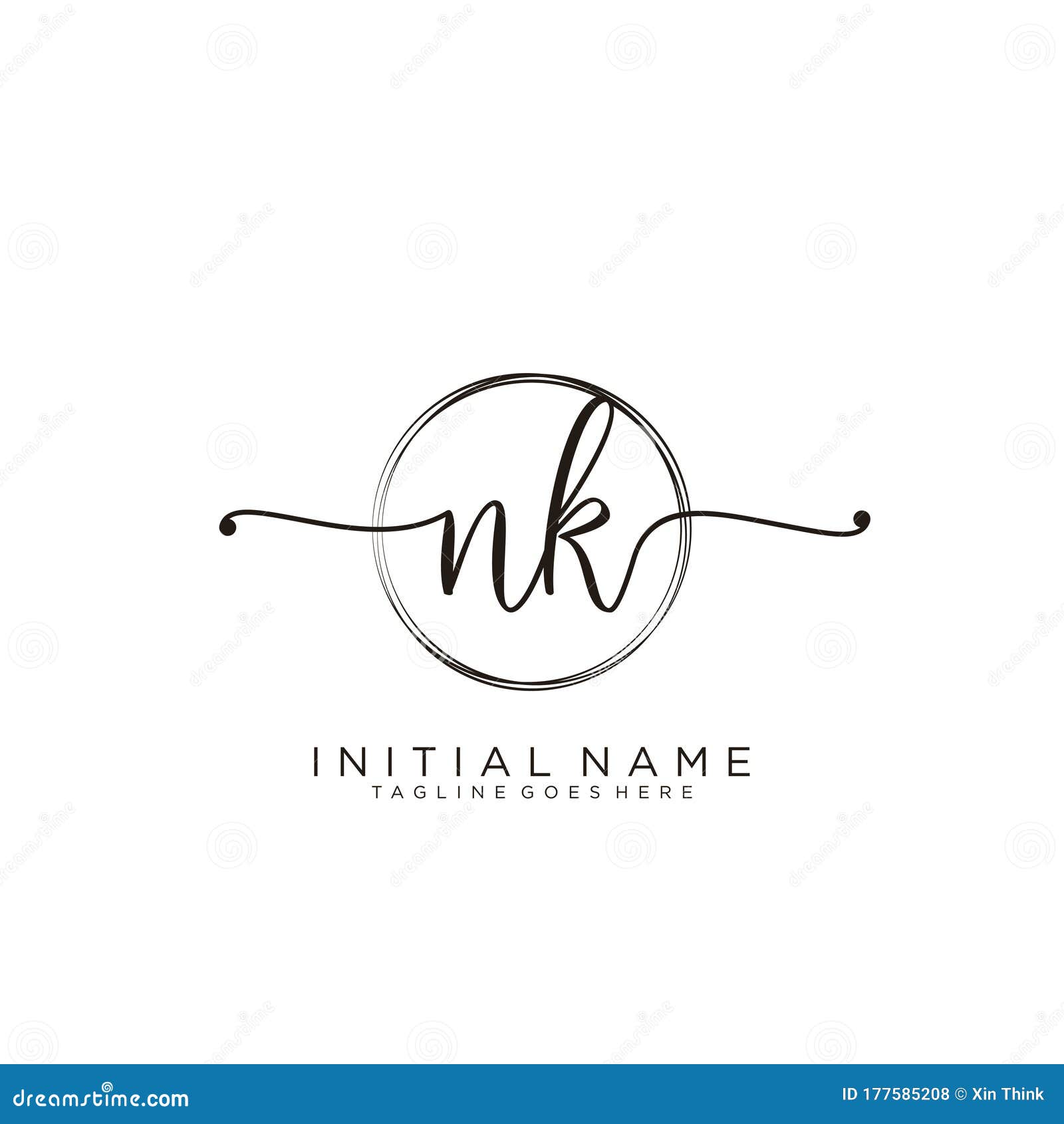 NK Initial Handwriting Logo with Circle Stock Vector - Illustration of ...