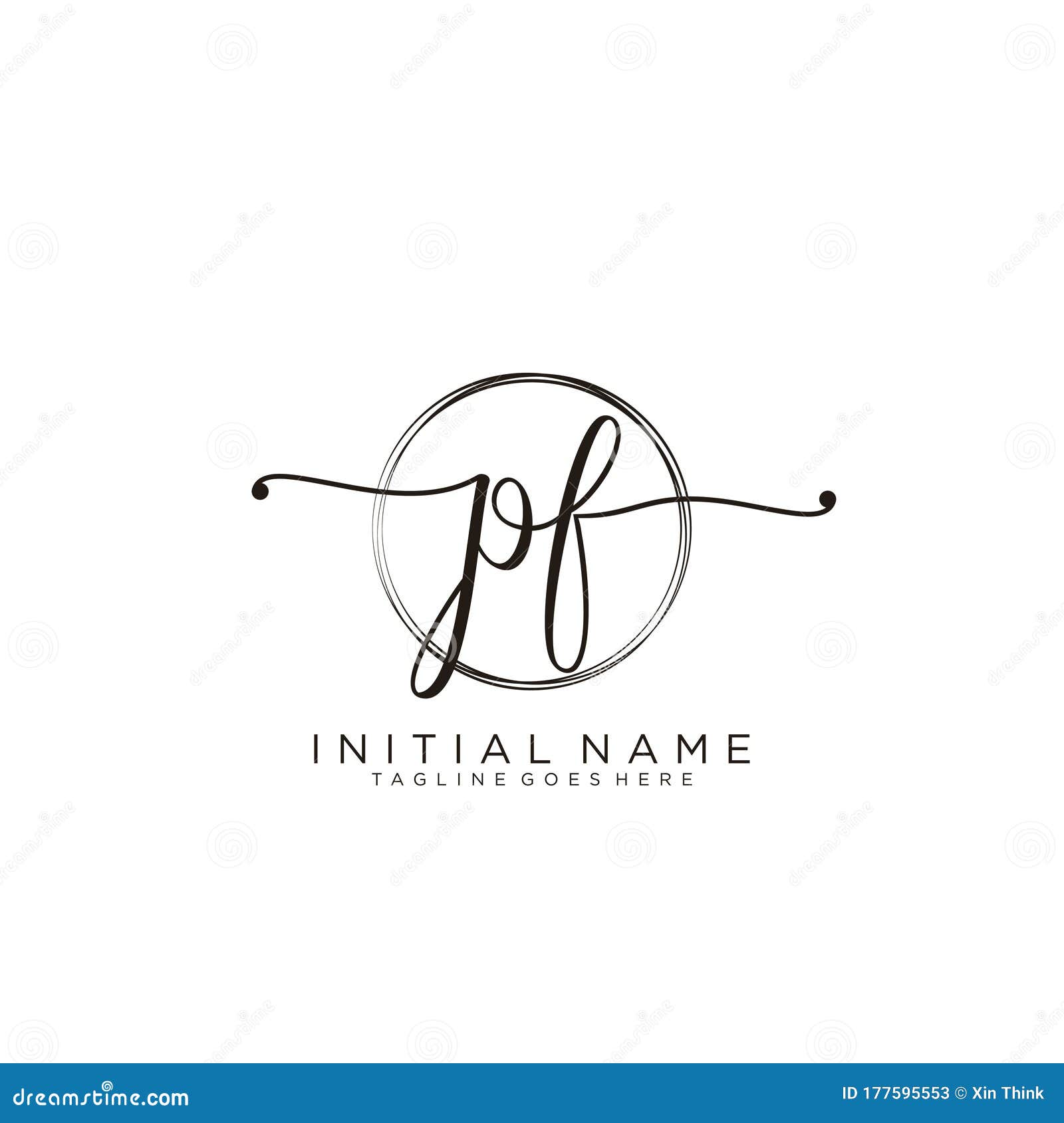 PF Initial Handwriting Logo with Circle Stock Illustration ...