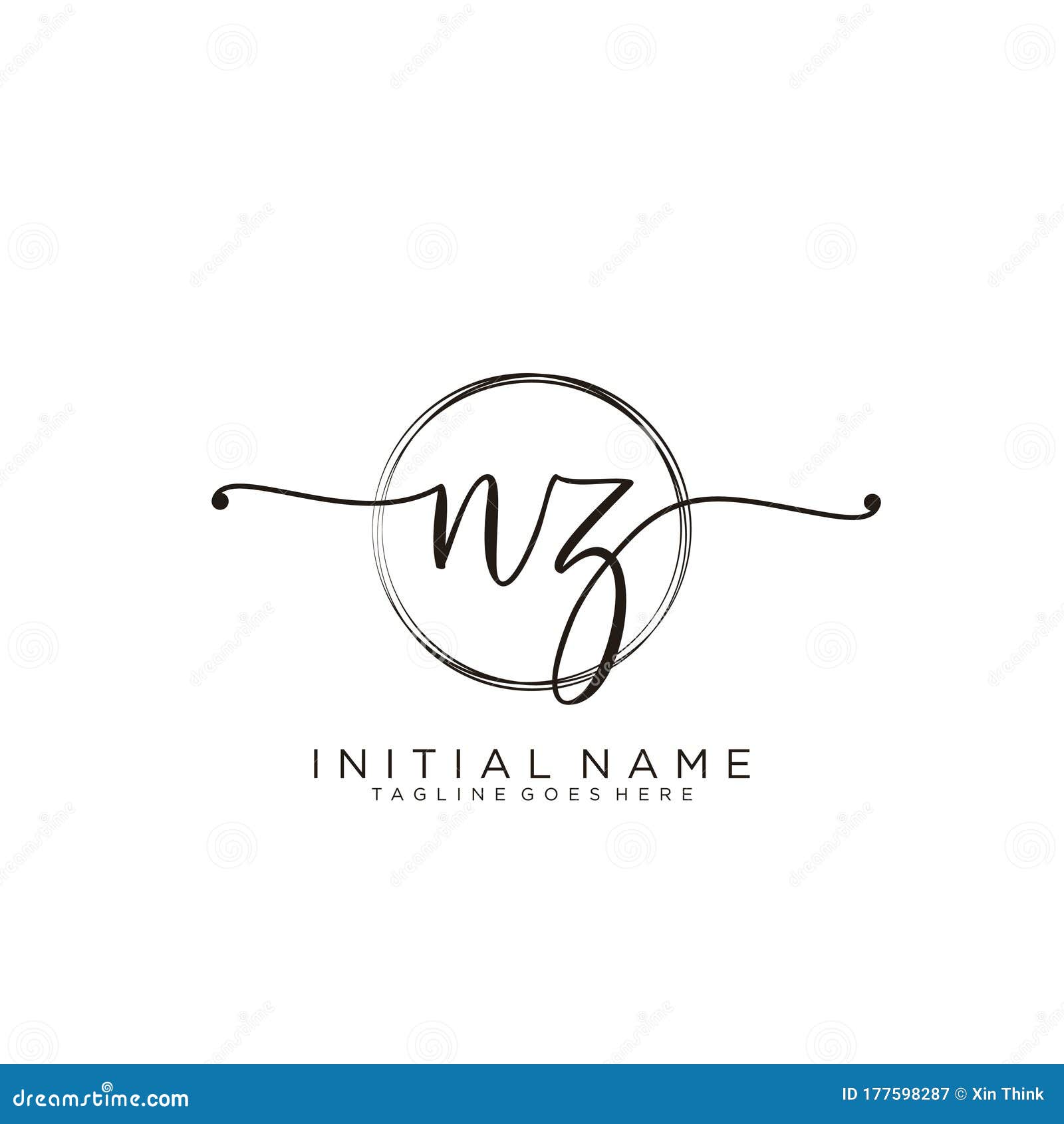 NZ Initial Handwriting Logo with Circle Stock Illustration ...