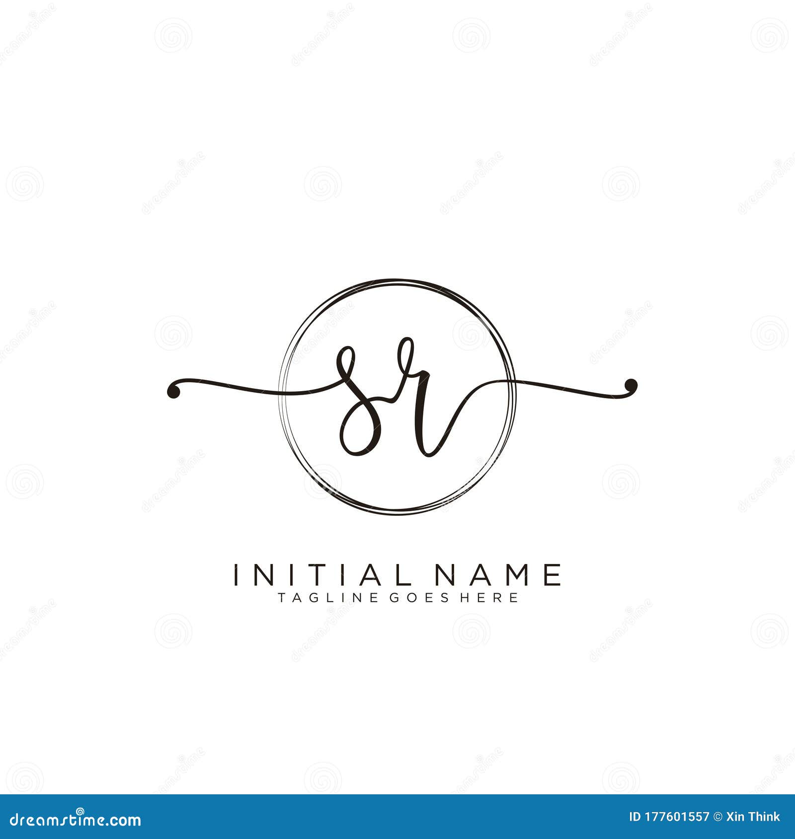 SR Initial Handwriting Logo with Circle Stock Vector - Illustration of ...