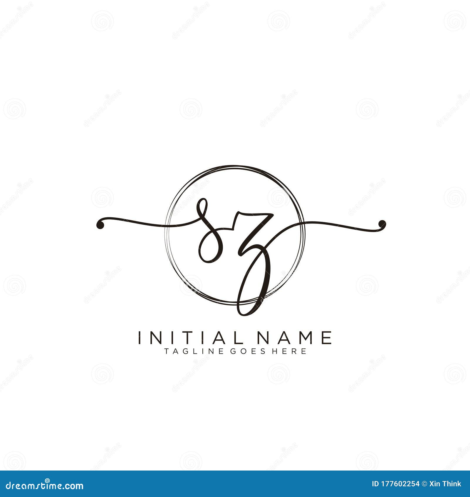 SZ Initial Handwriting Logo with Circle Stock Vector - Illustration of ...