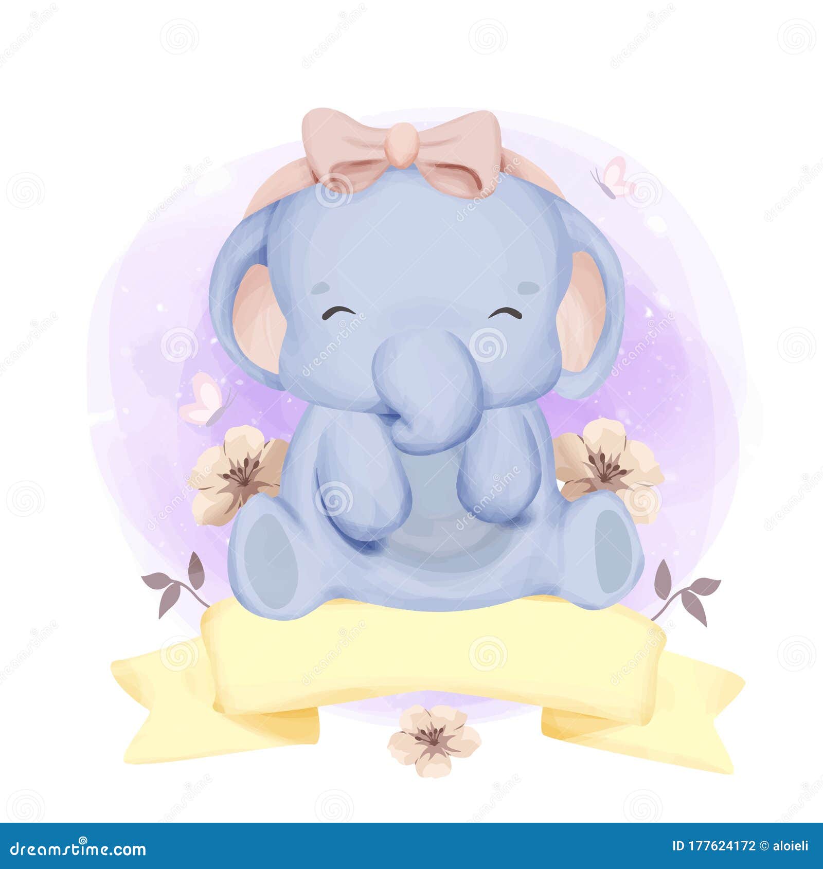 Baby Elephant with a Ribbon Stock Vector - Illustration of children ...