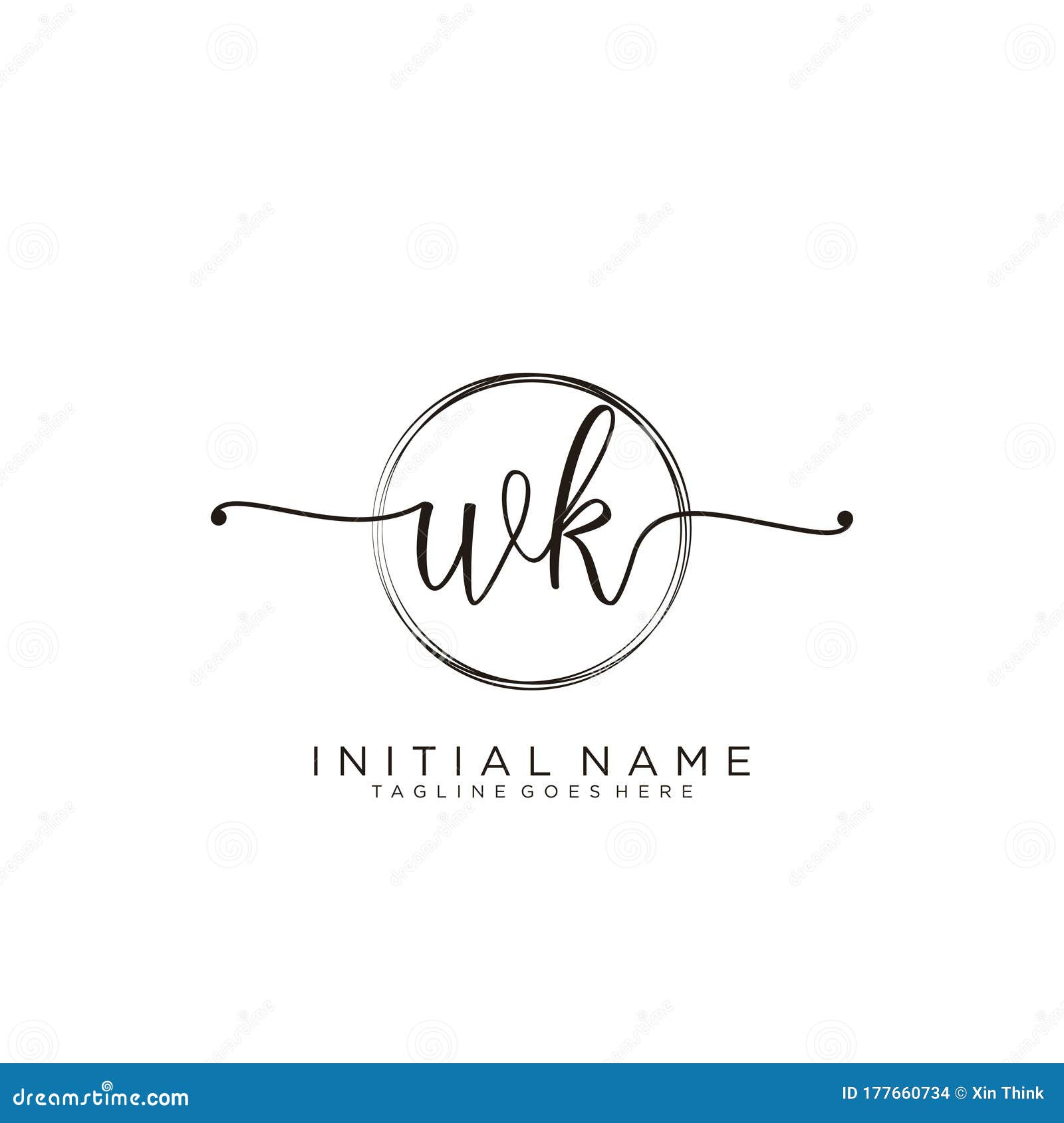WK Initial Handwriting Logo with Circle Stock Vector - Illustration of ...
