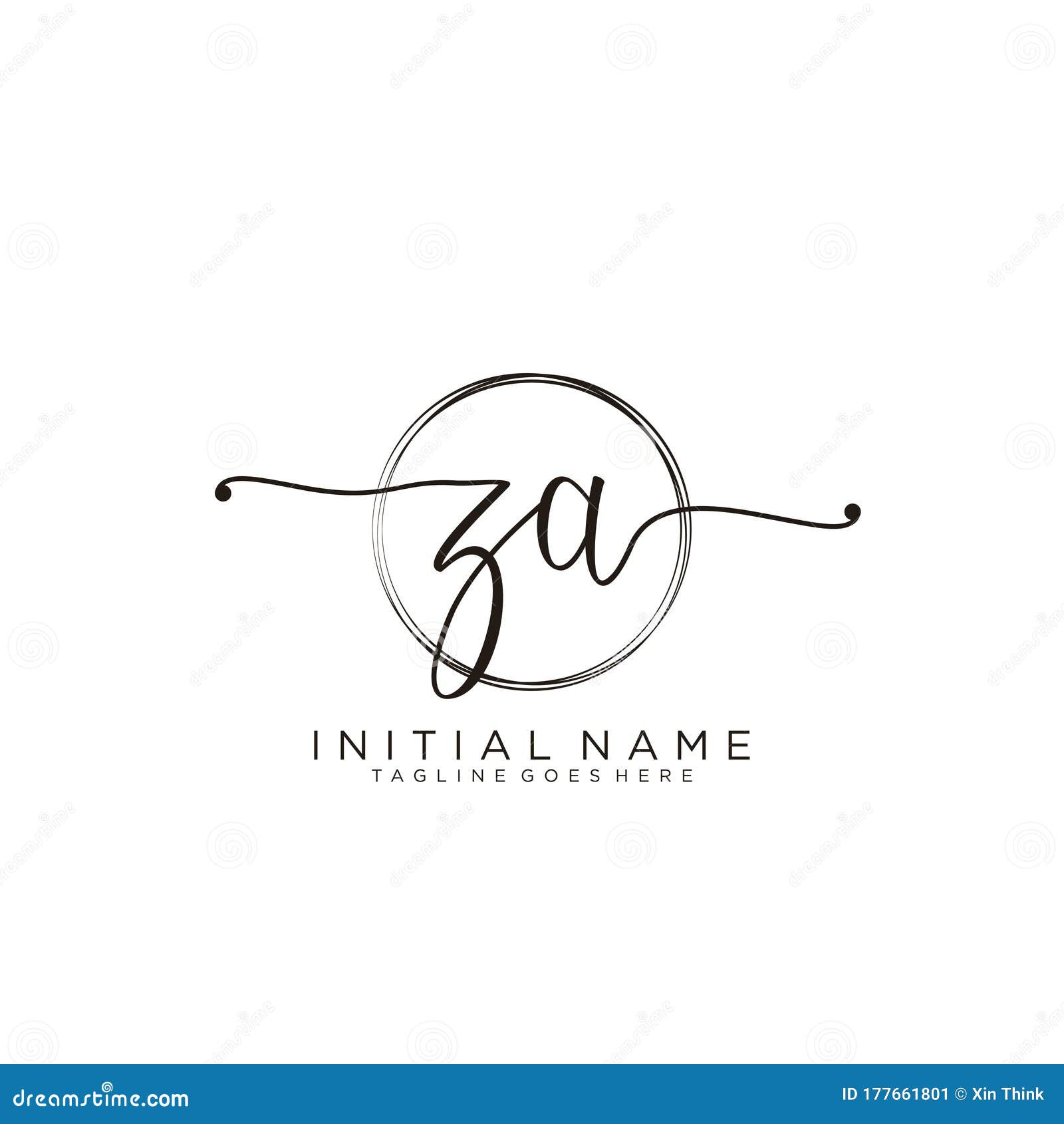 ZA Initial Handwriting Logo with Circle Stock Vector - Illustration of ...