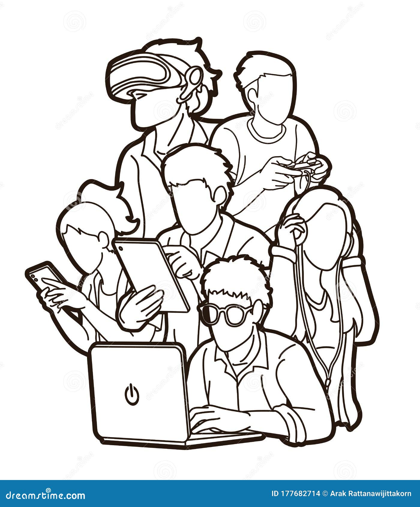 Group of People Using Digital Devices Cartoon Graphic Stock Vector ...