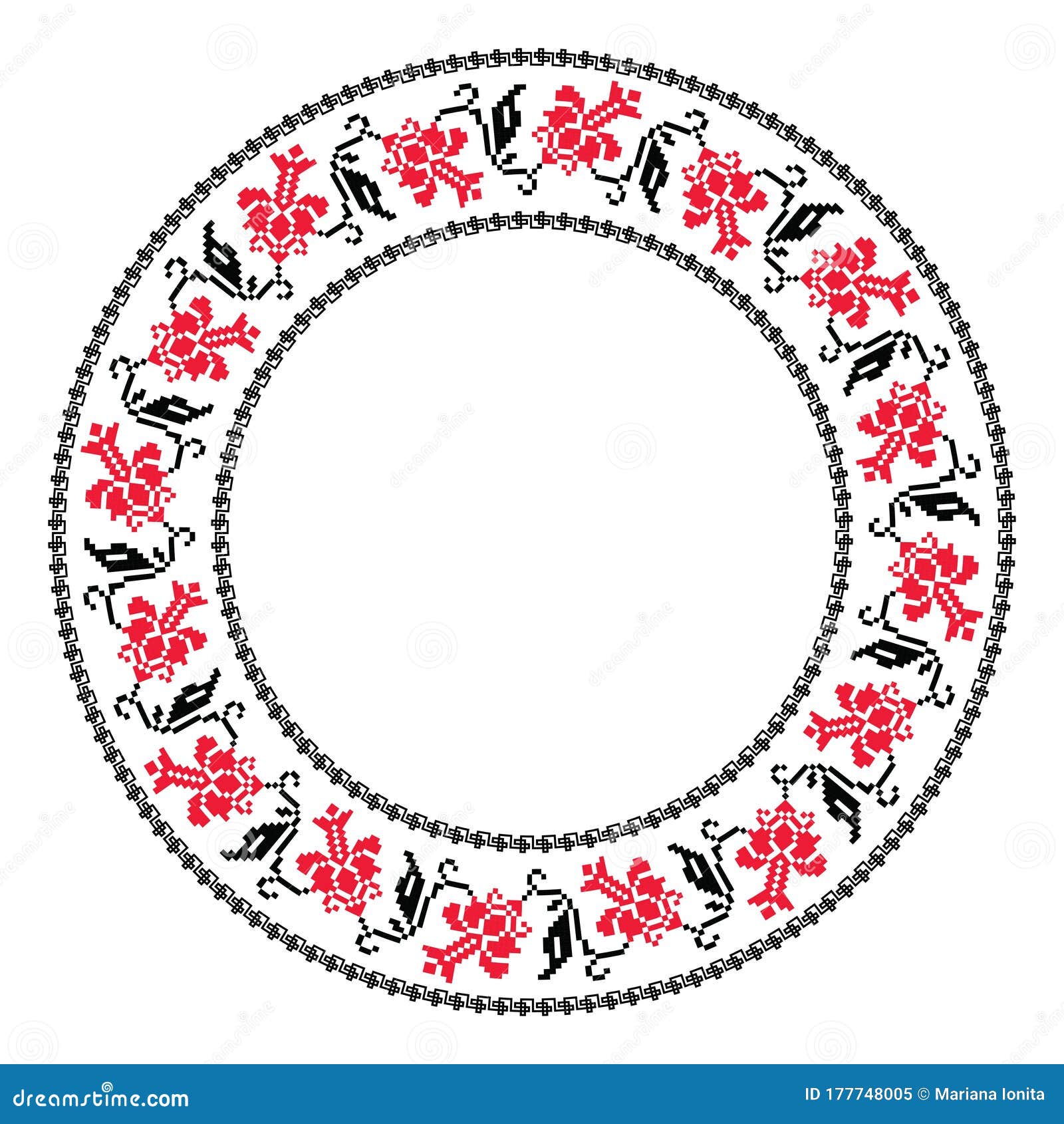 Traditional Romanian Round Frame Floral Embroidery Motif Stock Vector ...