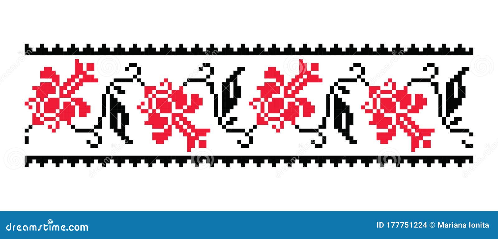 Traditional Romanian Folk Floral Border Seamless Pattern Stock Vector ...