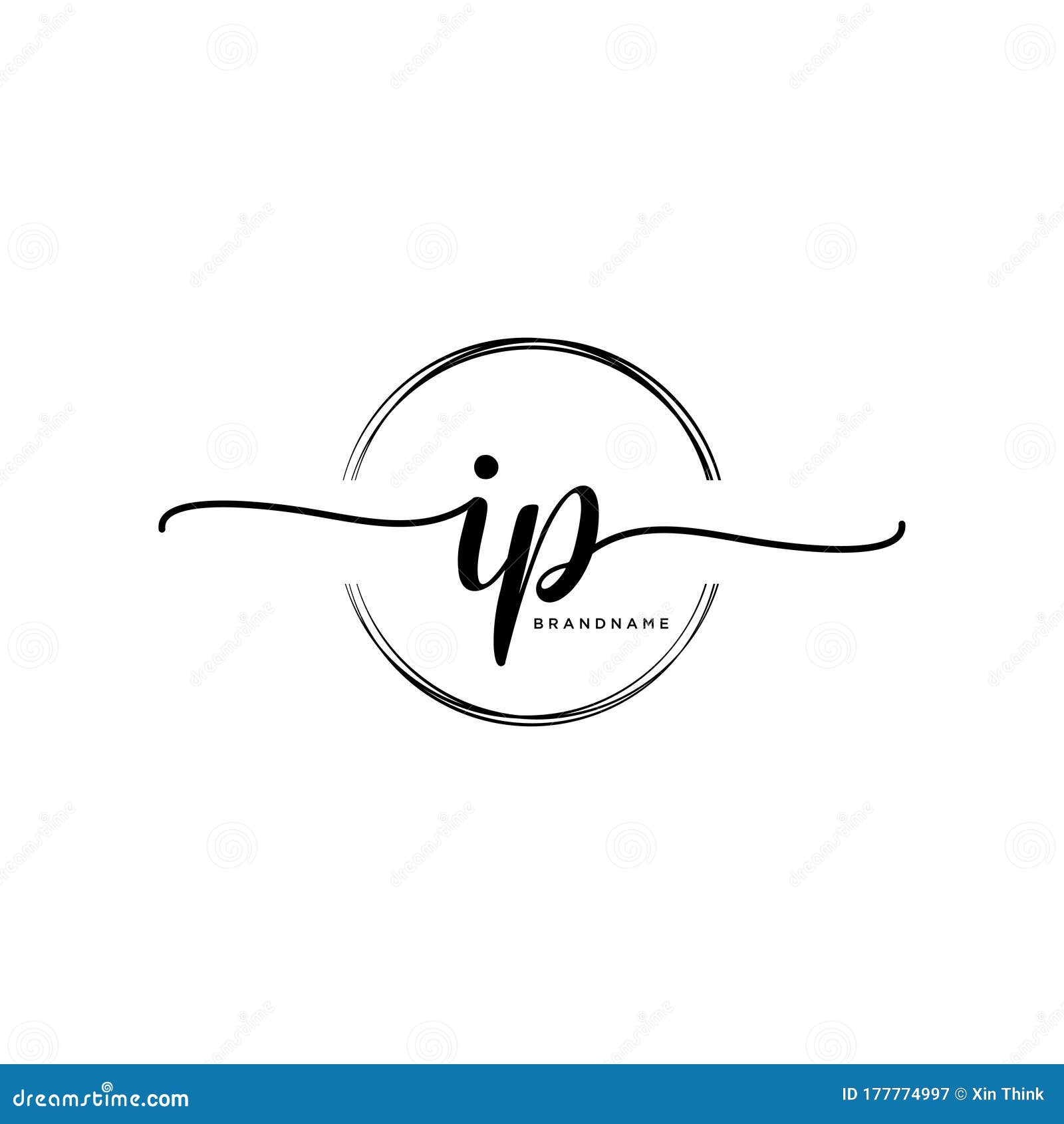 IP Initial Handwriting Logo with Circle Stock Vector - Illustration of ...