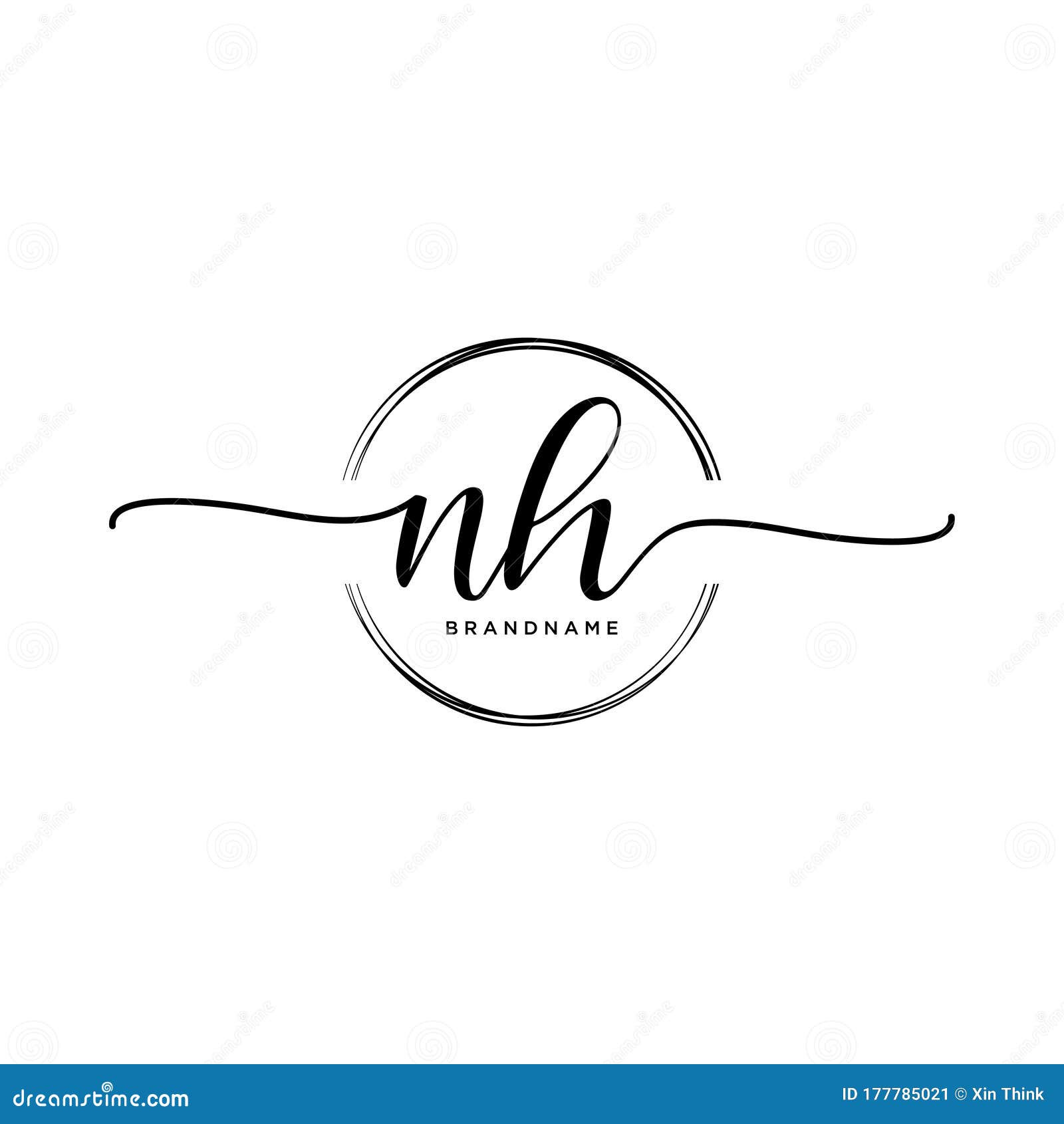 NH Initial Handwriting Logo with Circle Stock Vector - Illustration of ...