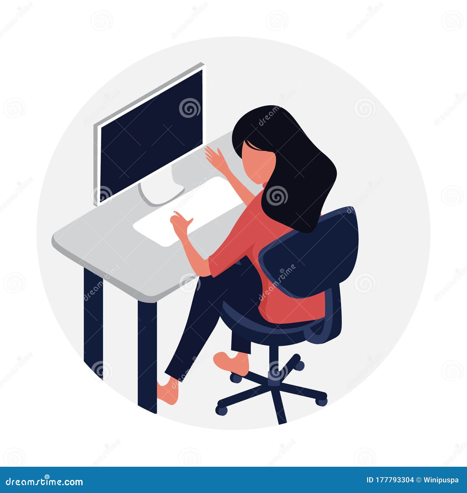 Woman Working with Computer Stock Vector - Illustration of concept ...