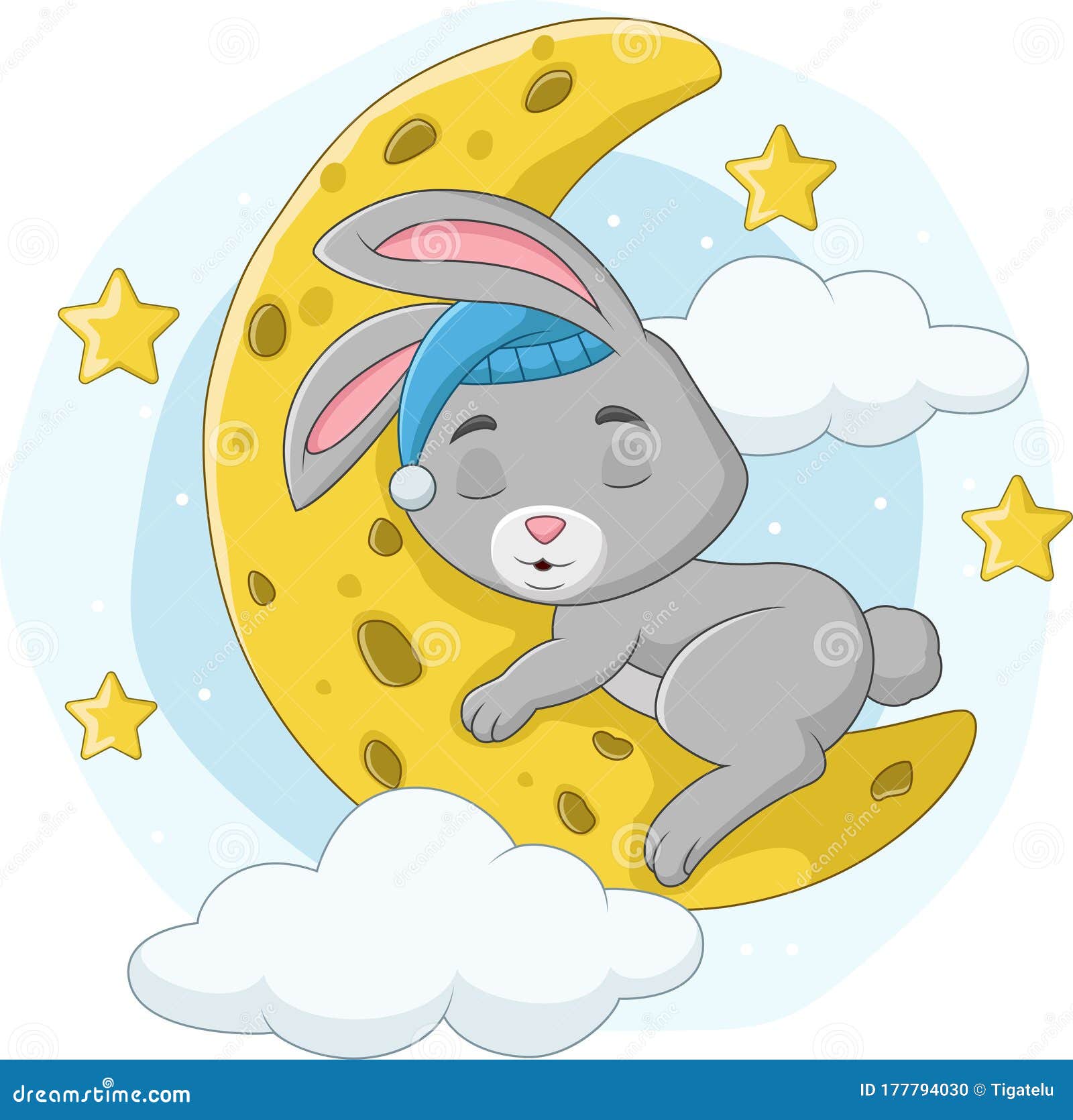 Cartoon Baby Rabbit Sleeping on the Moon Stock Vector - Illustration of ...