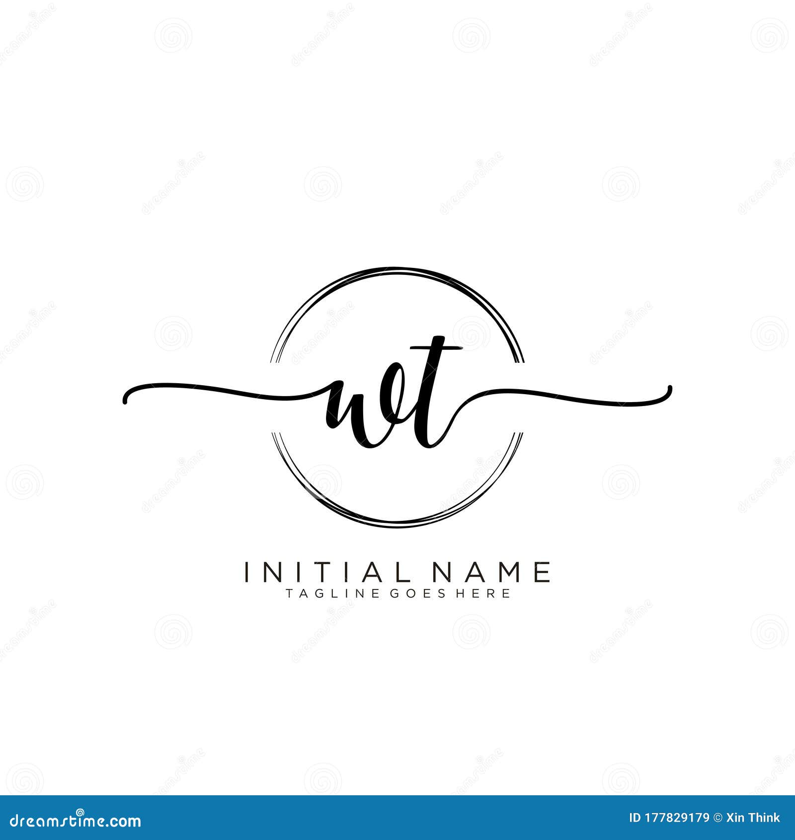 WT Initial Handwriting Logo with Circle Stock Vector - Illustration of ...
