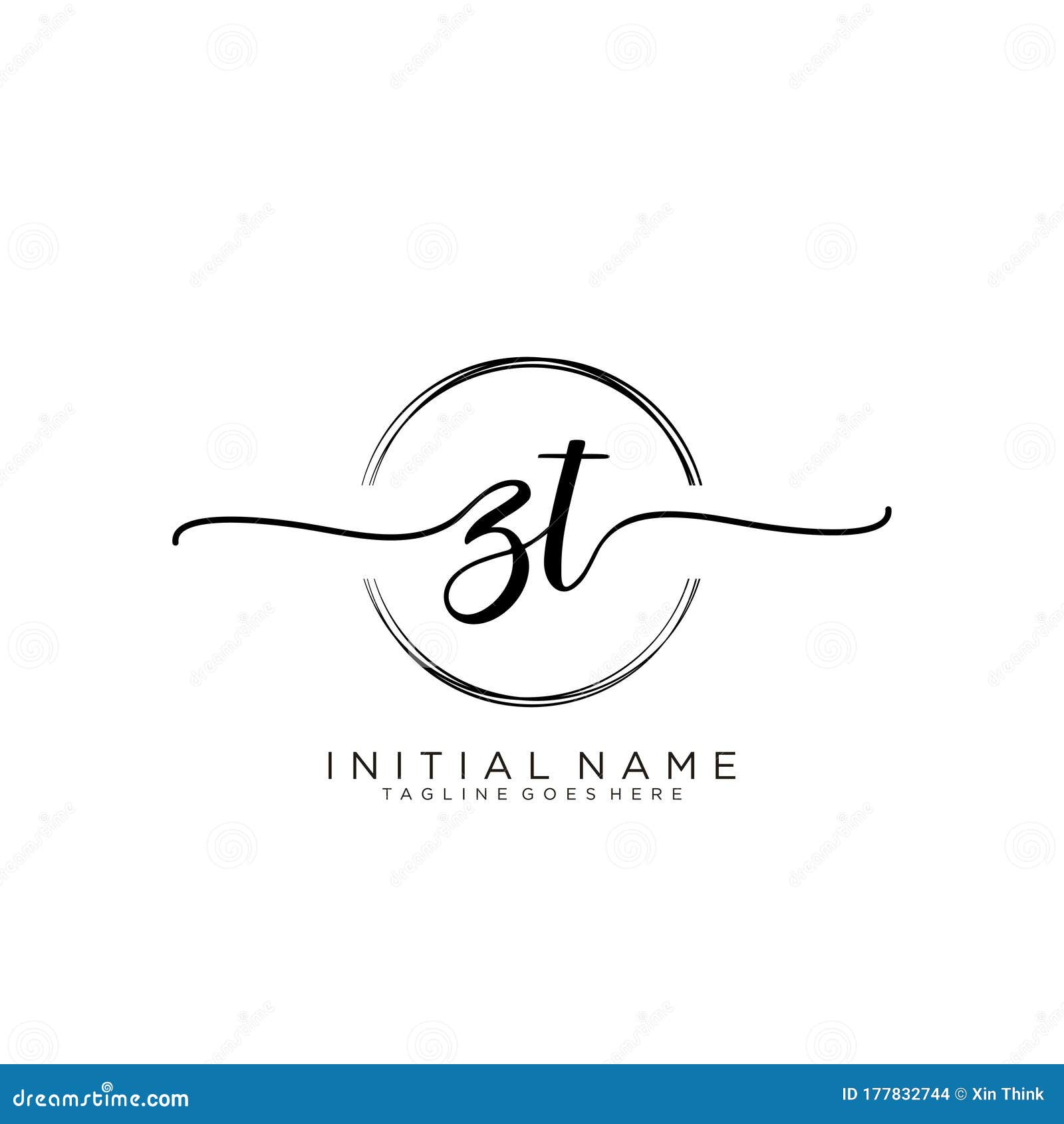 ZT Initial Handwriting Logo with Circle Stock Vector - Illustration of ...