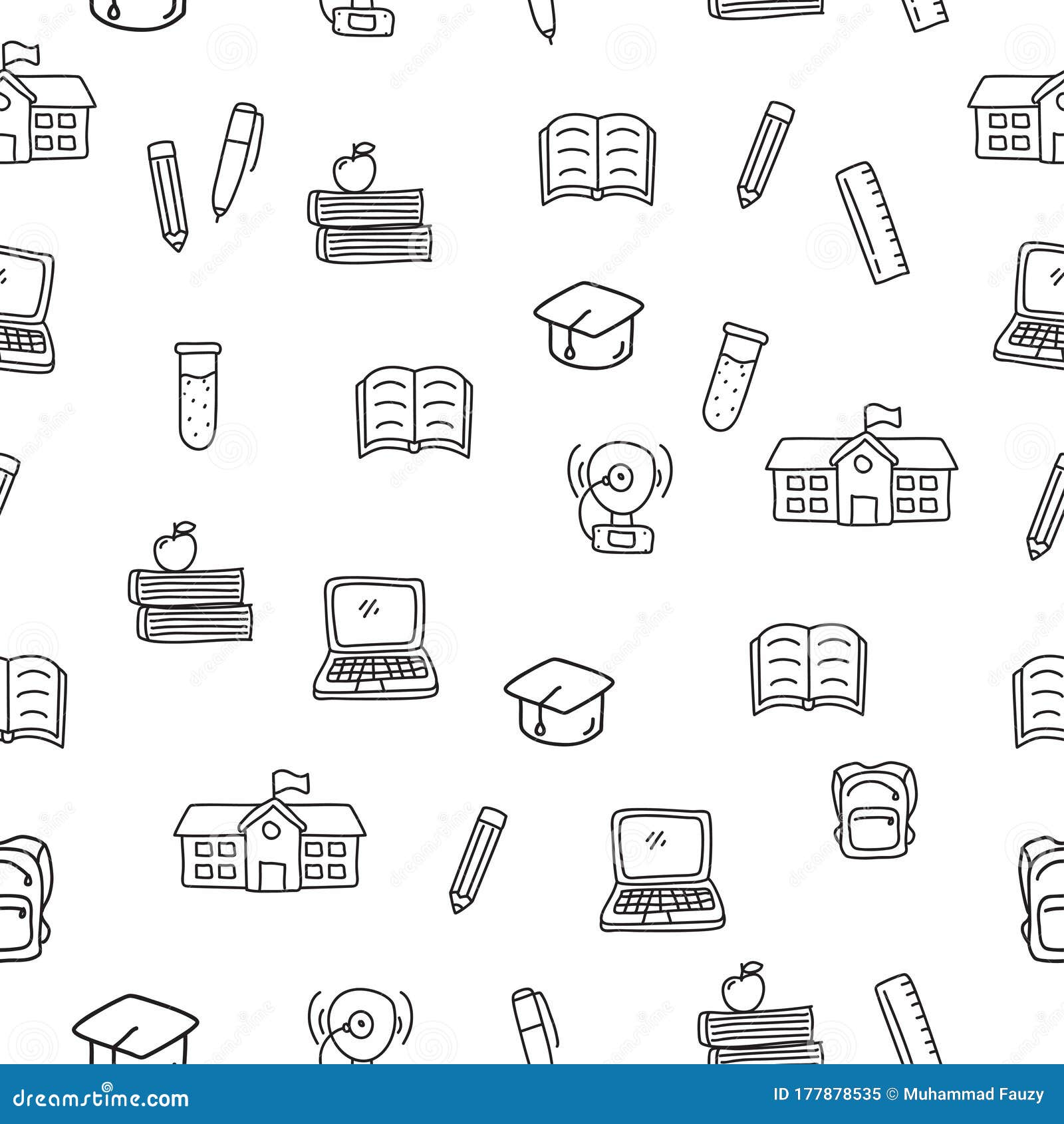 Education Theme Seamless Pattern in Cute Doodle Style Stock Vector ...