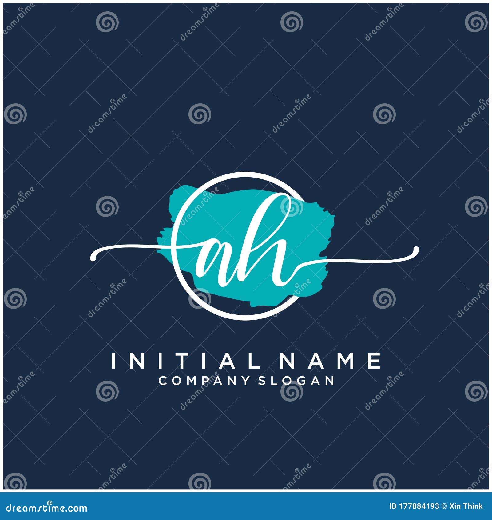 AH Initial Handwriting Logo Design with Brush Circle Stock Vector ...