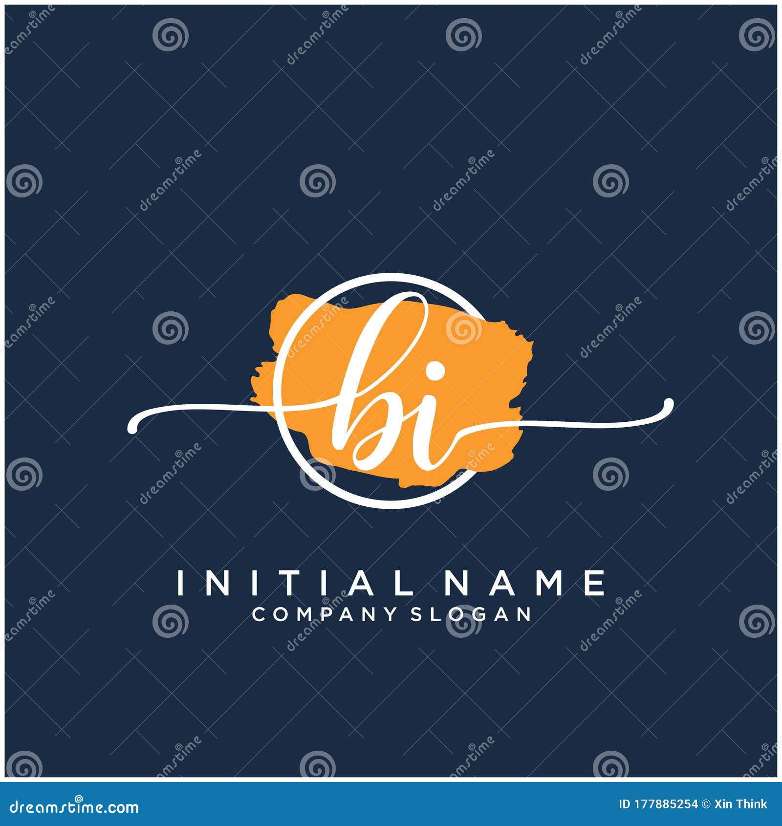 BI Initial Handwriting Logo Design with Brush Circle Stock Vector ...