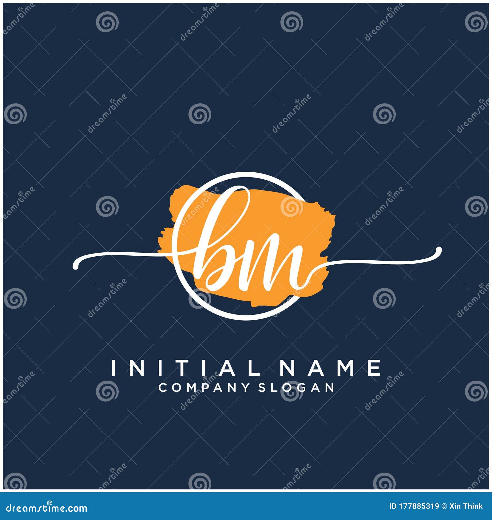BM Initial Handwriting Logo Design with Brush Circle Stock Vector ...