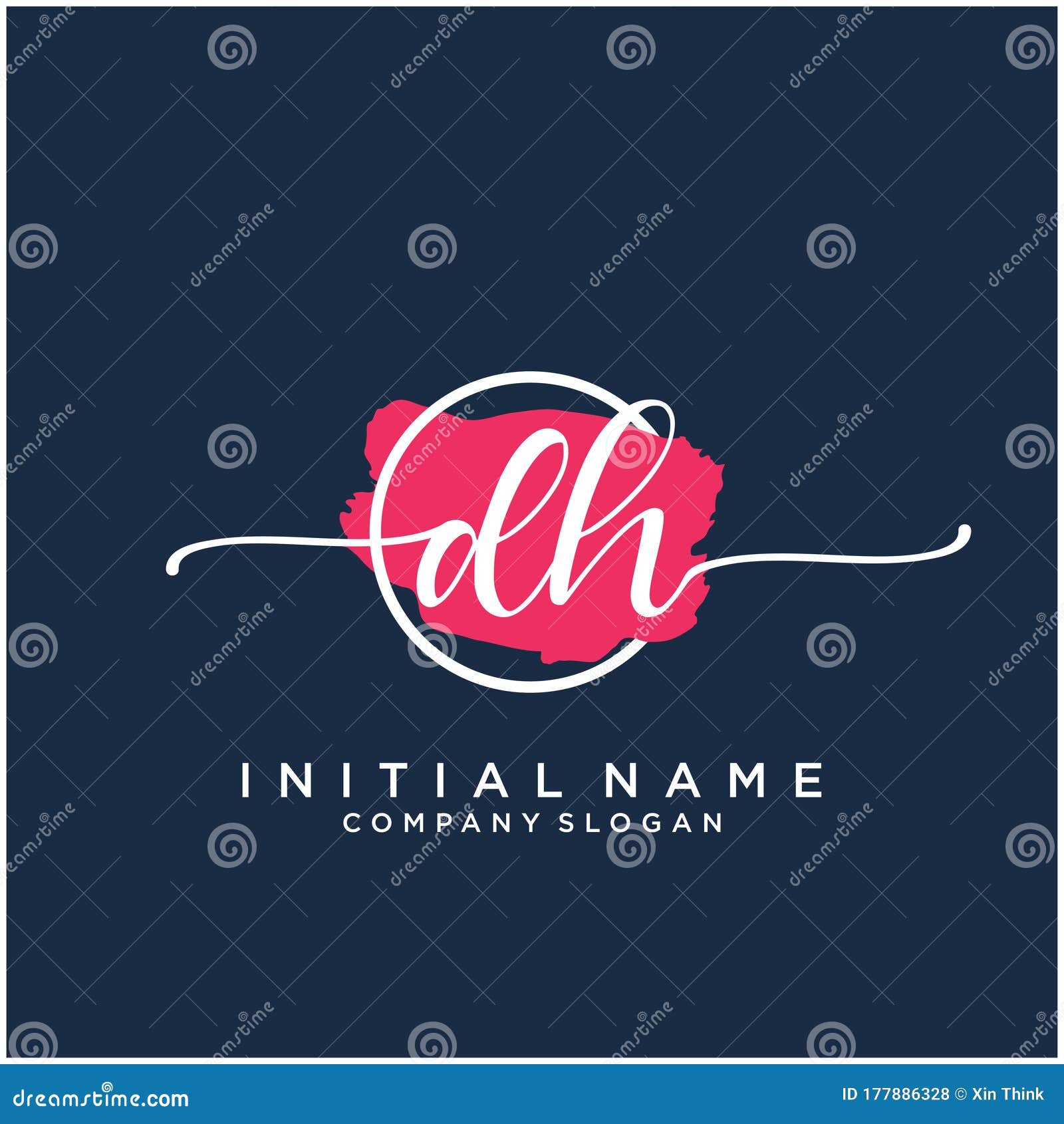 DH Initial Handwriting Logo Design with Brush Circle Stock Vector ...