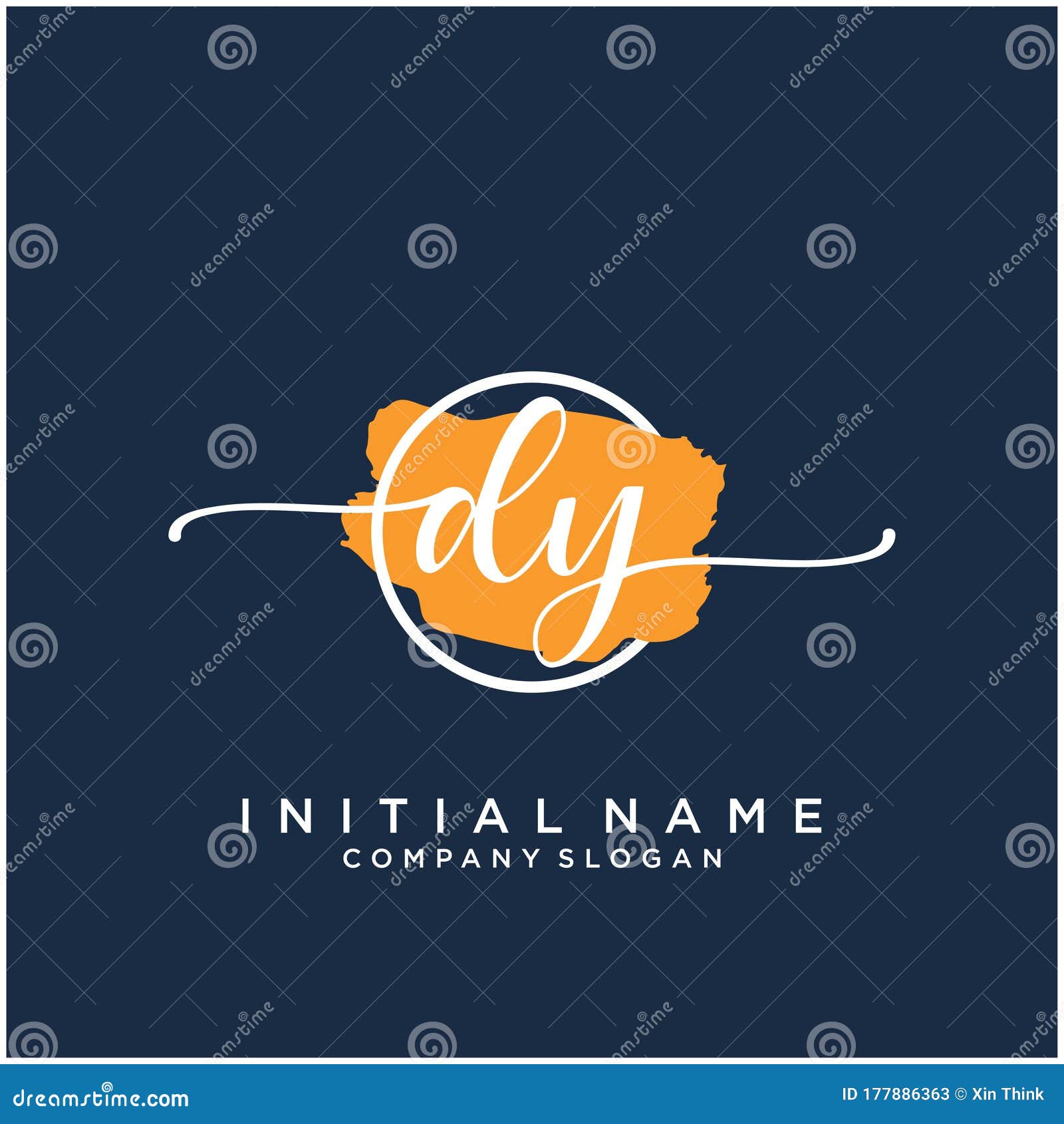 DY Initial Handwriting Logo Design with Brush Circle Stock Vector ...