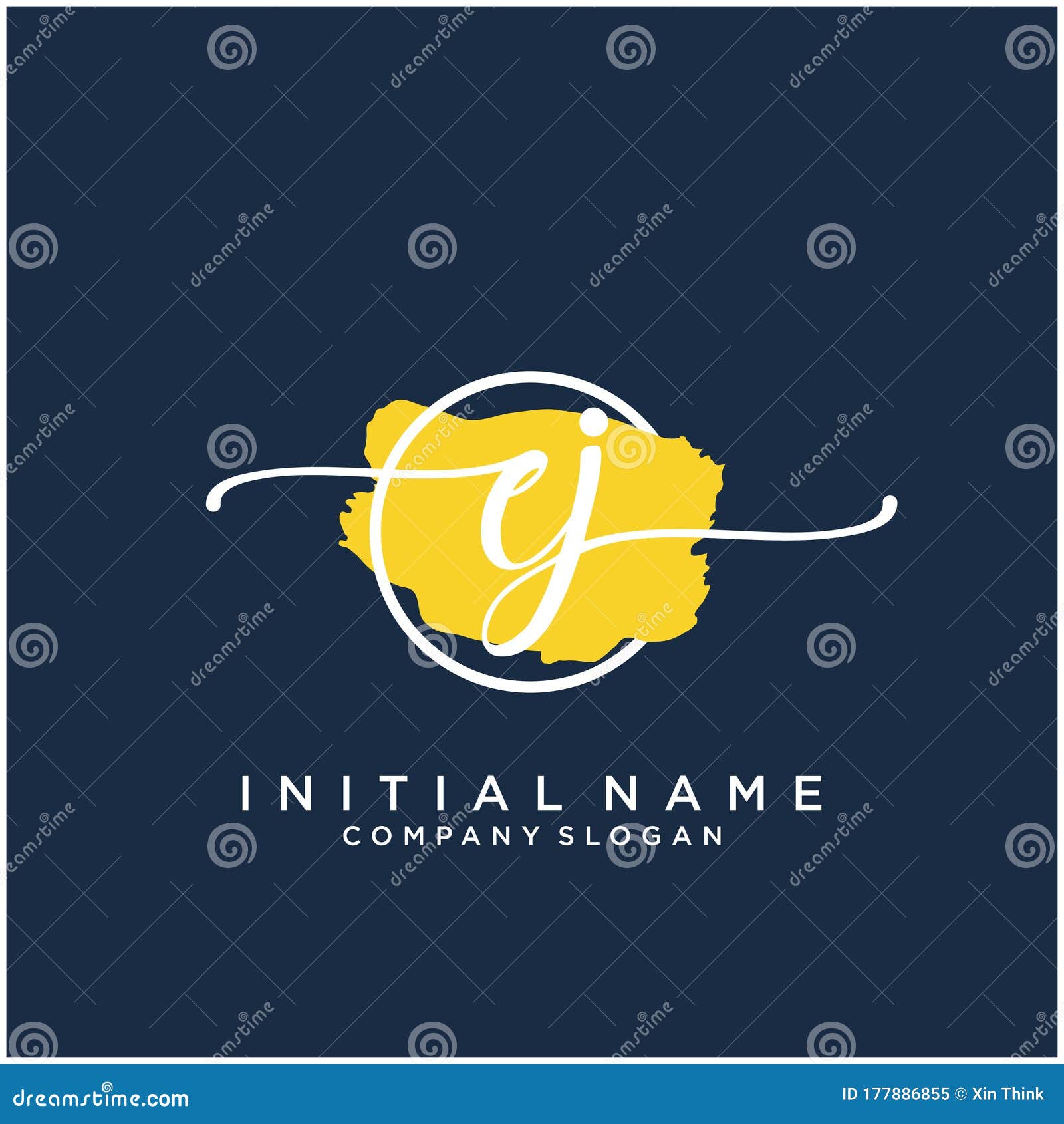 EJ Initial Handwriting Logo Design with Brush Circle Stock Vector ...