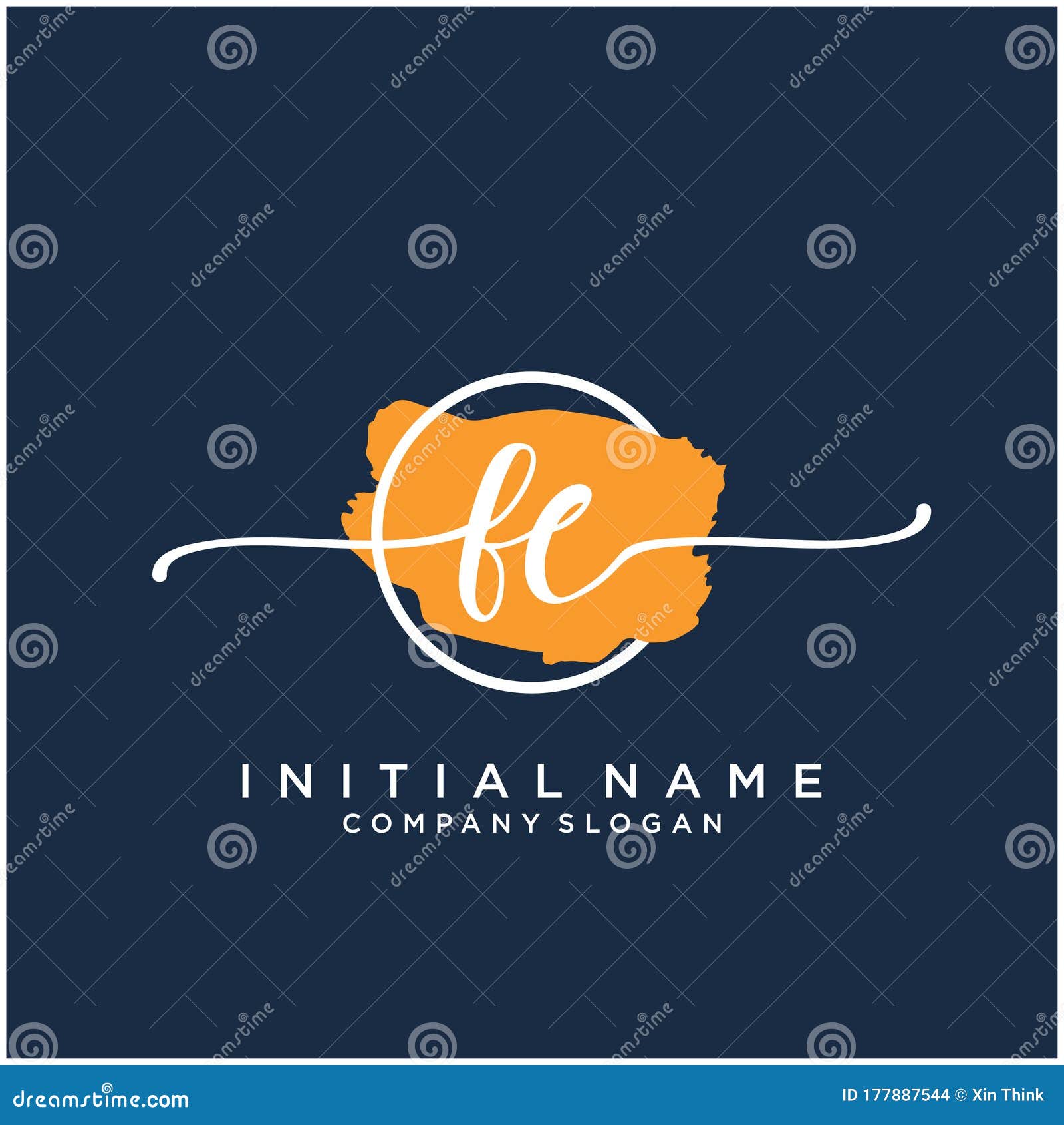 FE Initial Handwriting Logo Design with Brush Circle Stock Vector ...