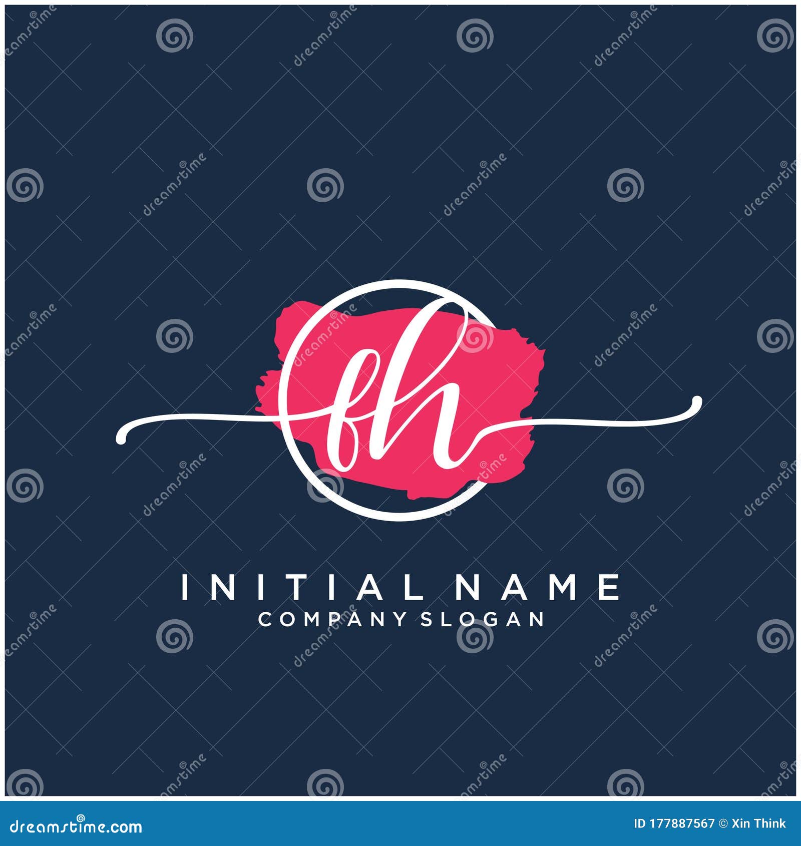 FH Initial Handwriting Logo Design with Brush Circle Stock Vector ...