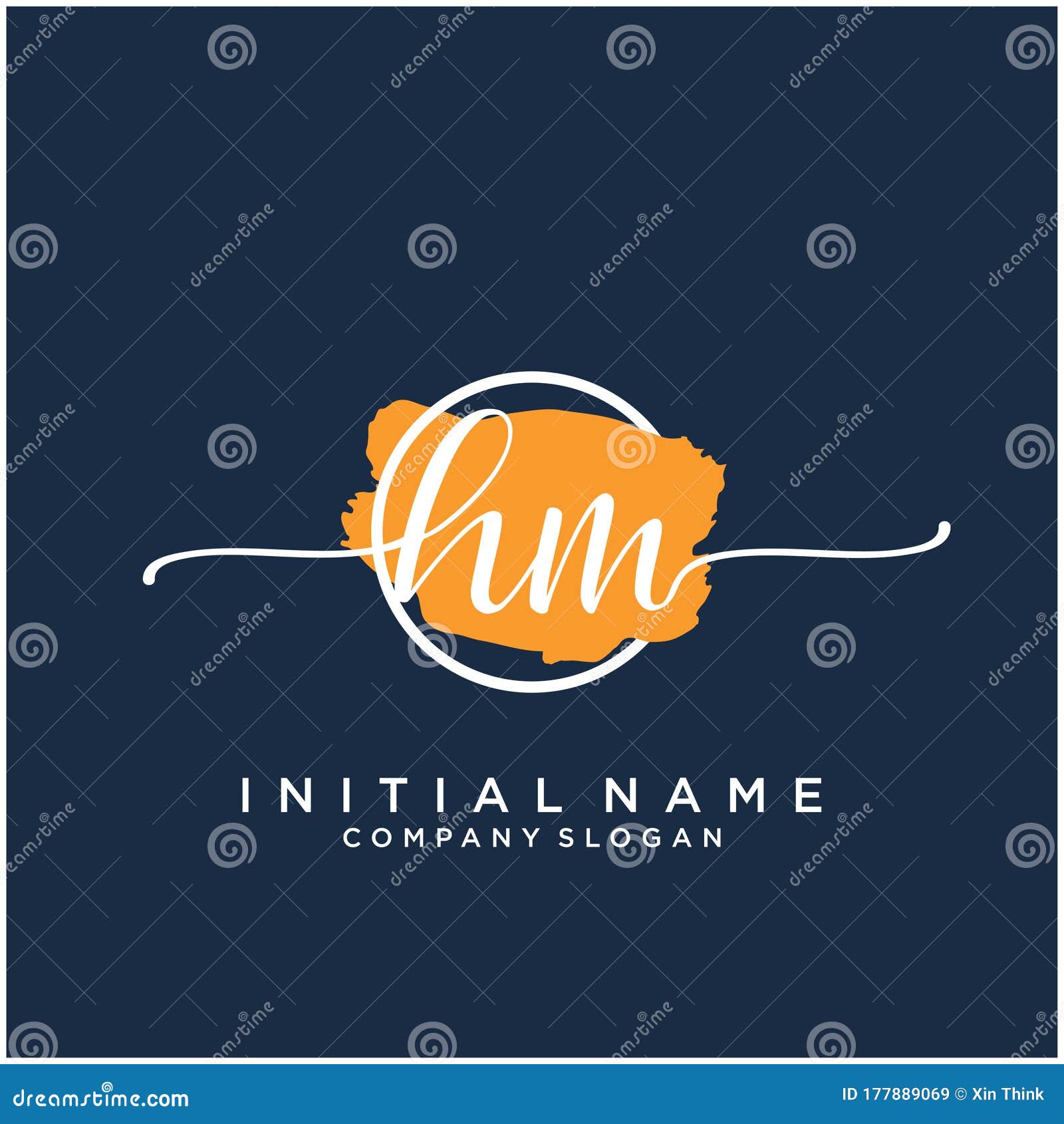 HM Initial Handwriting Logo Design with Brush Circle Stock Vector ...