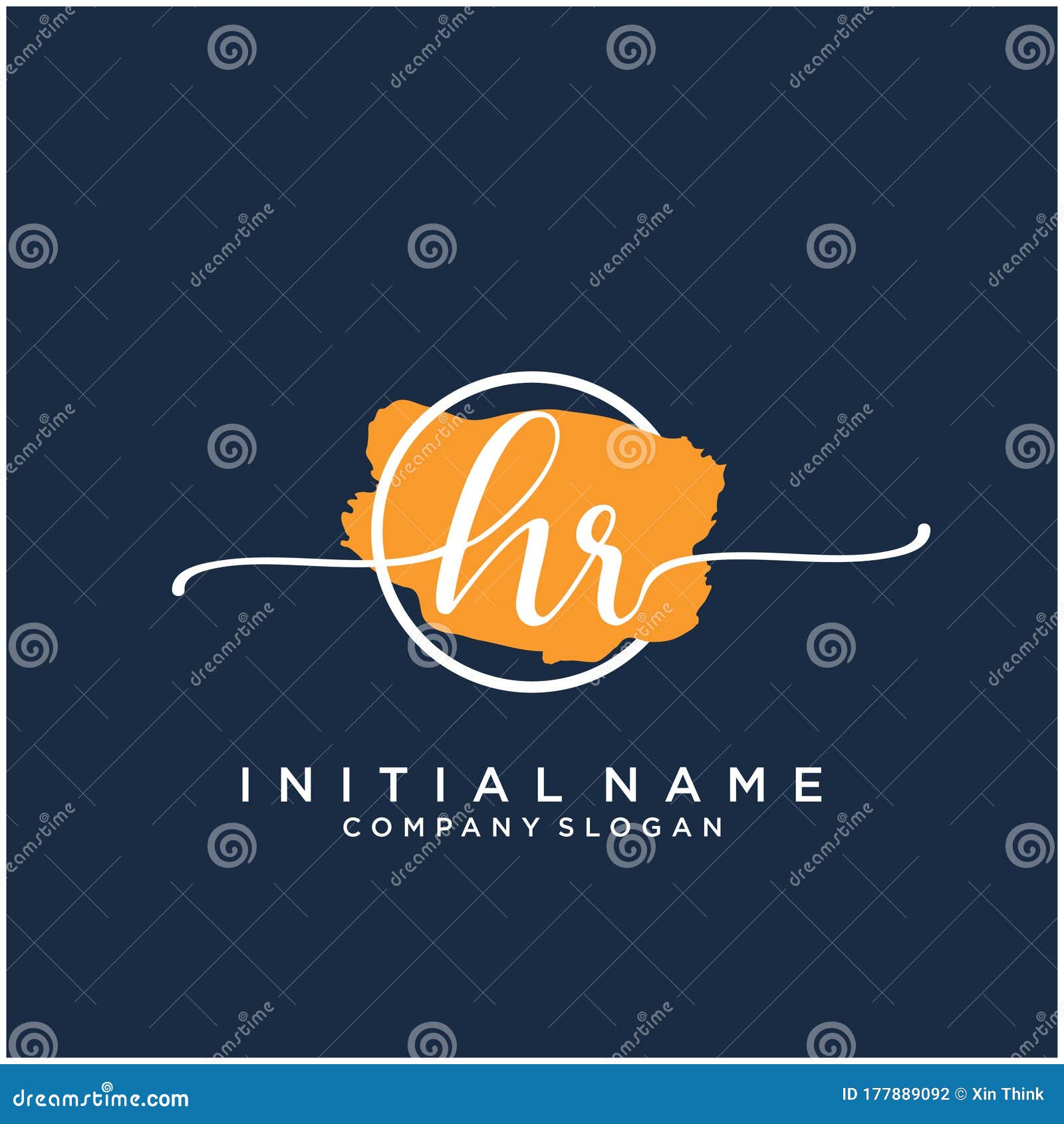 HR Initial Handwriting Logo Design with Brush Circle Stock Vector ...