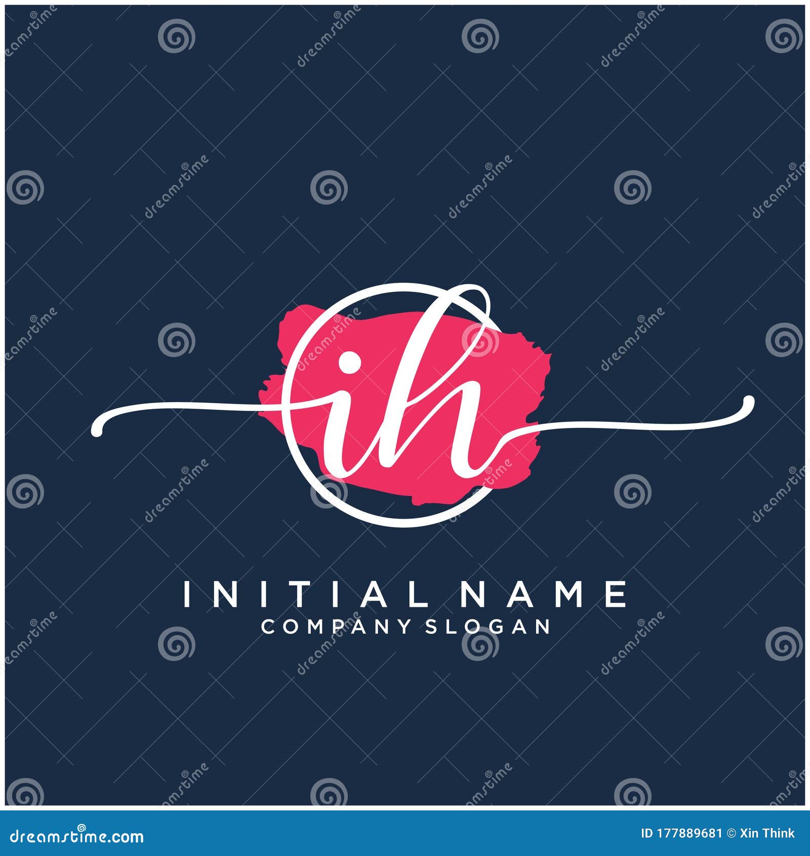 IH Initial Handwriting Logo Design with Brush Circle Stock Vector ...