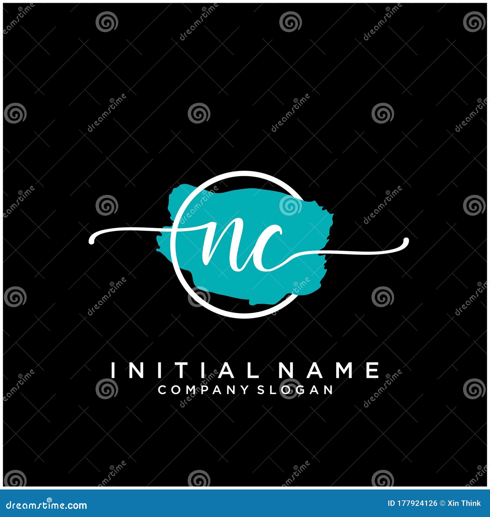 NC Initial Handwriting Logo Design with Brush Circle Stock Vector ...