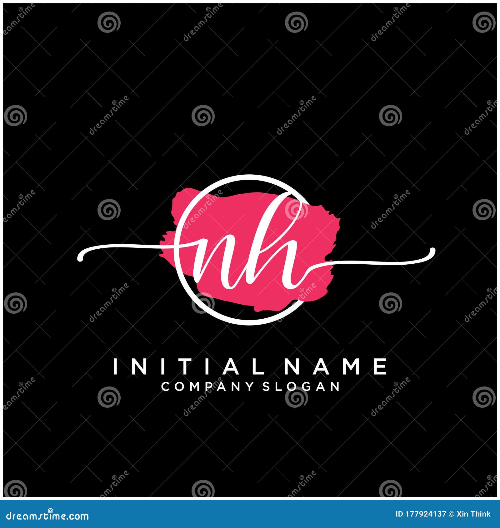 NH Initial Handwriting Logo Design with Brush Circle Stock Vector ...