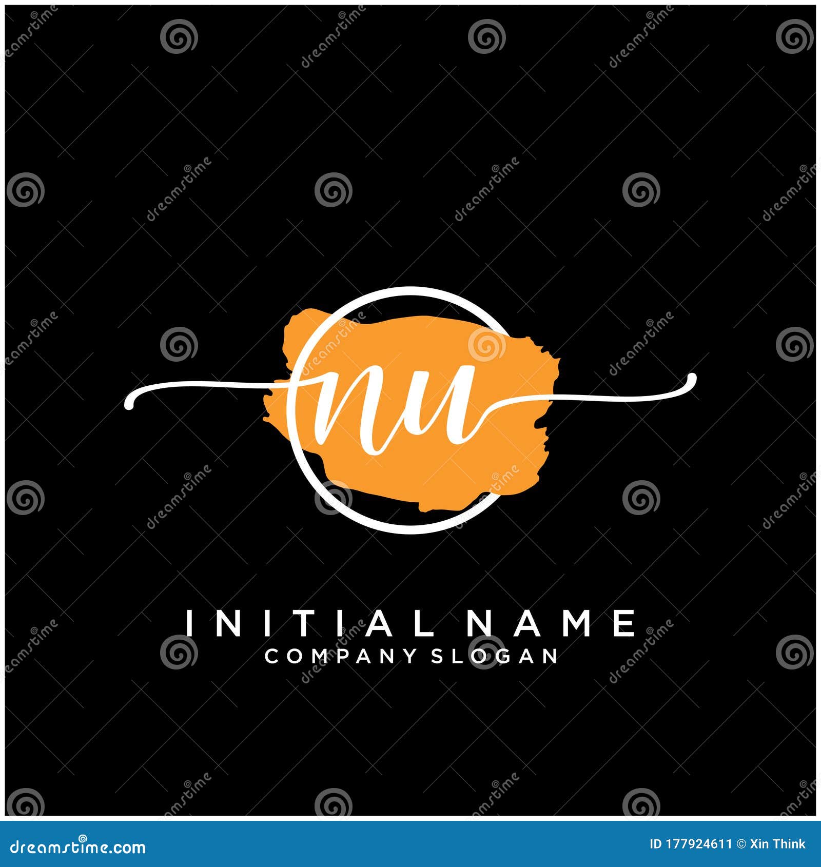 NU Initial Handwriting Logo Design with Brush Circle Stock Vector ...