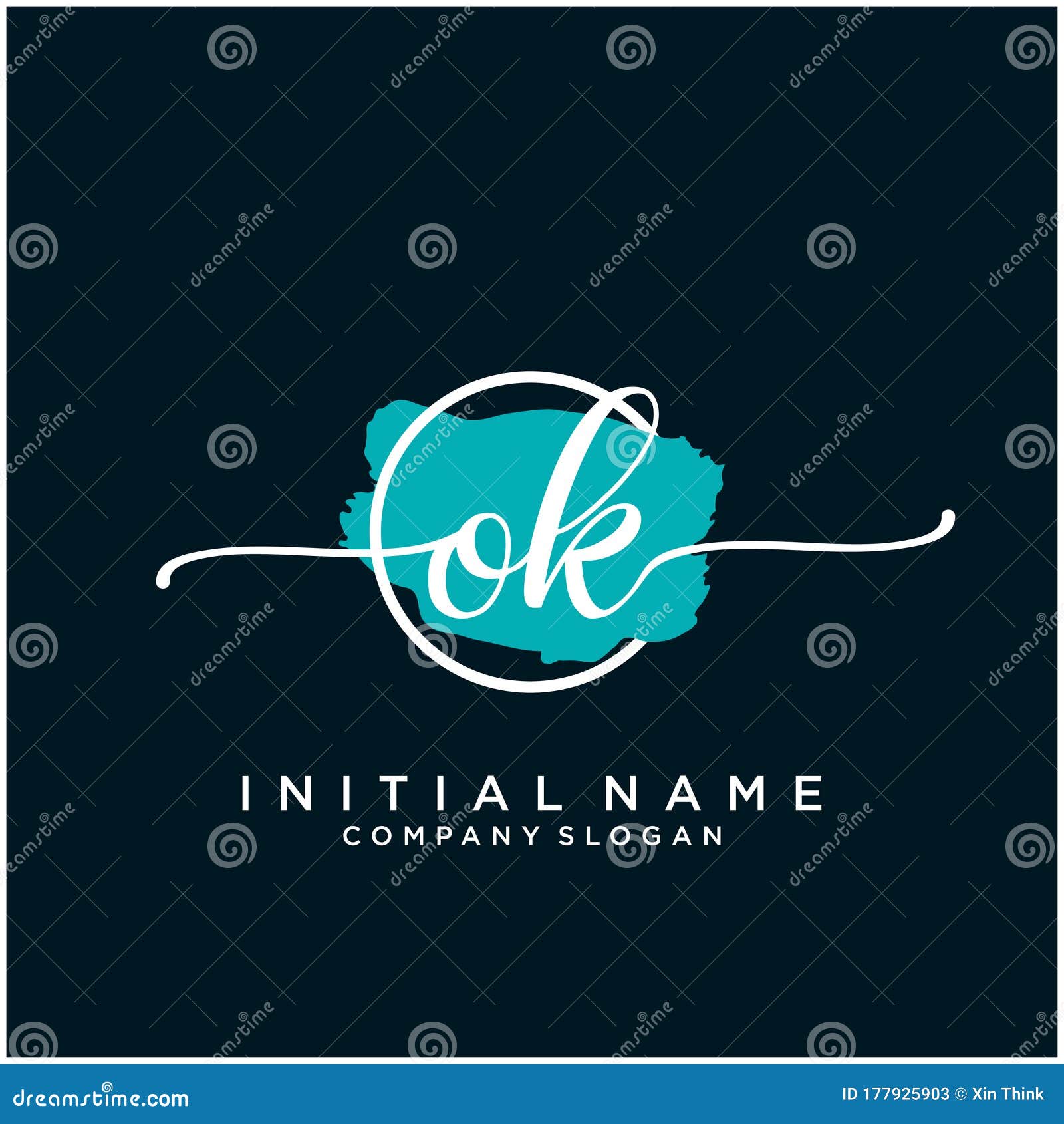 OK Initial Handwriting Logo Design with Brush Circle Stock Vector ...