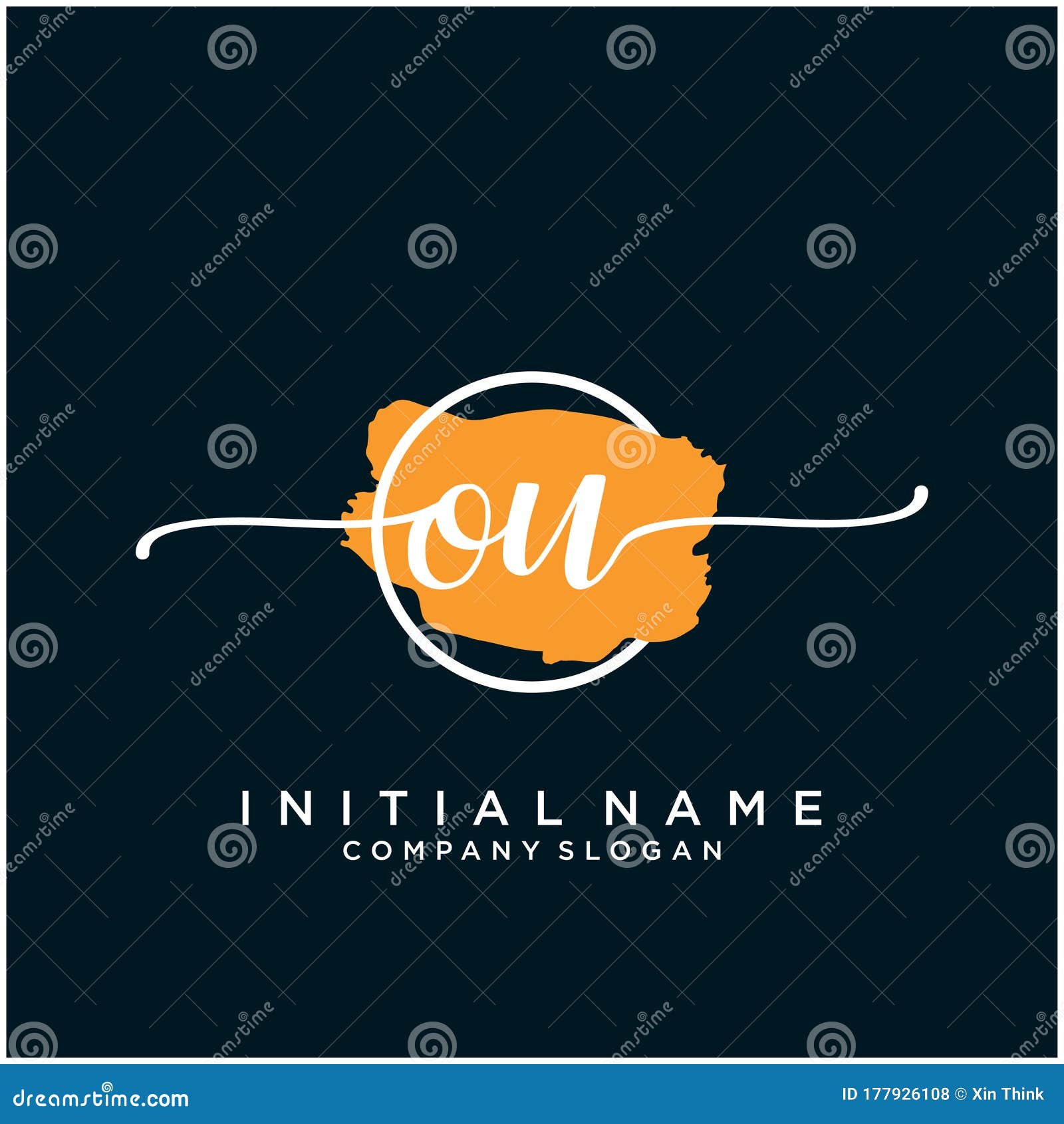 OU Initial Handwriting Logo Design with Brush Circle Stock Vector ...