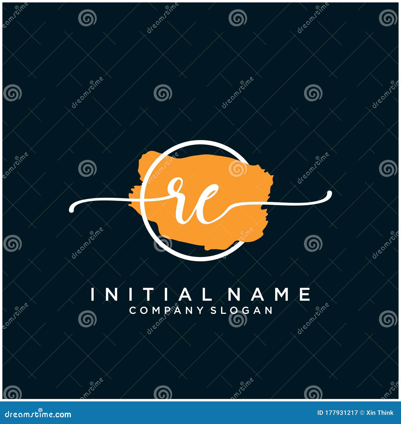 RE Initial Handwriting Logo Design with Brush Circle Stock Illustration ...