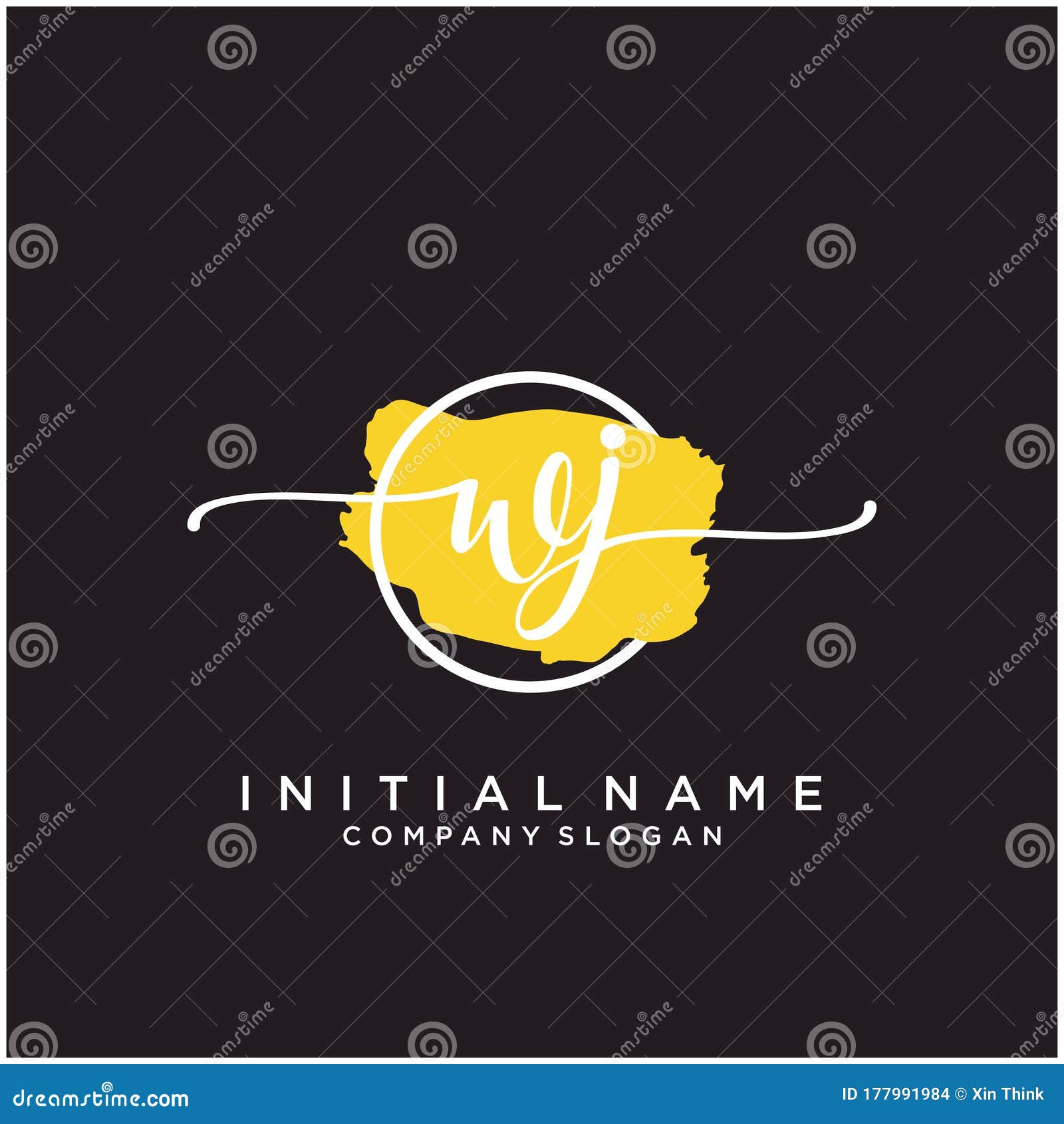 WJ Initial Handwriting Logo Design with Brush Circle Stock Vector ...