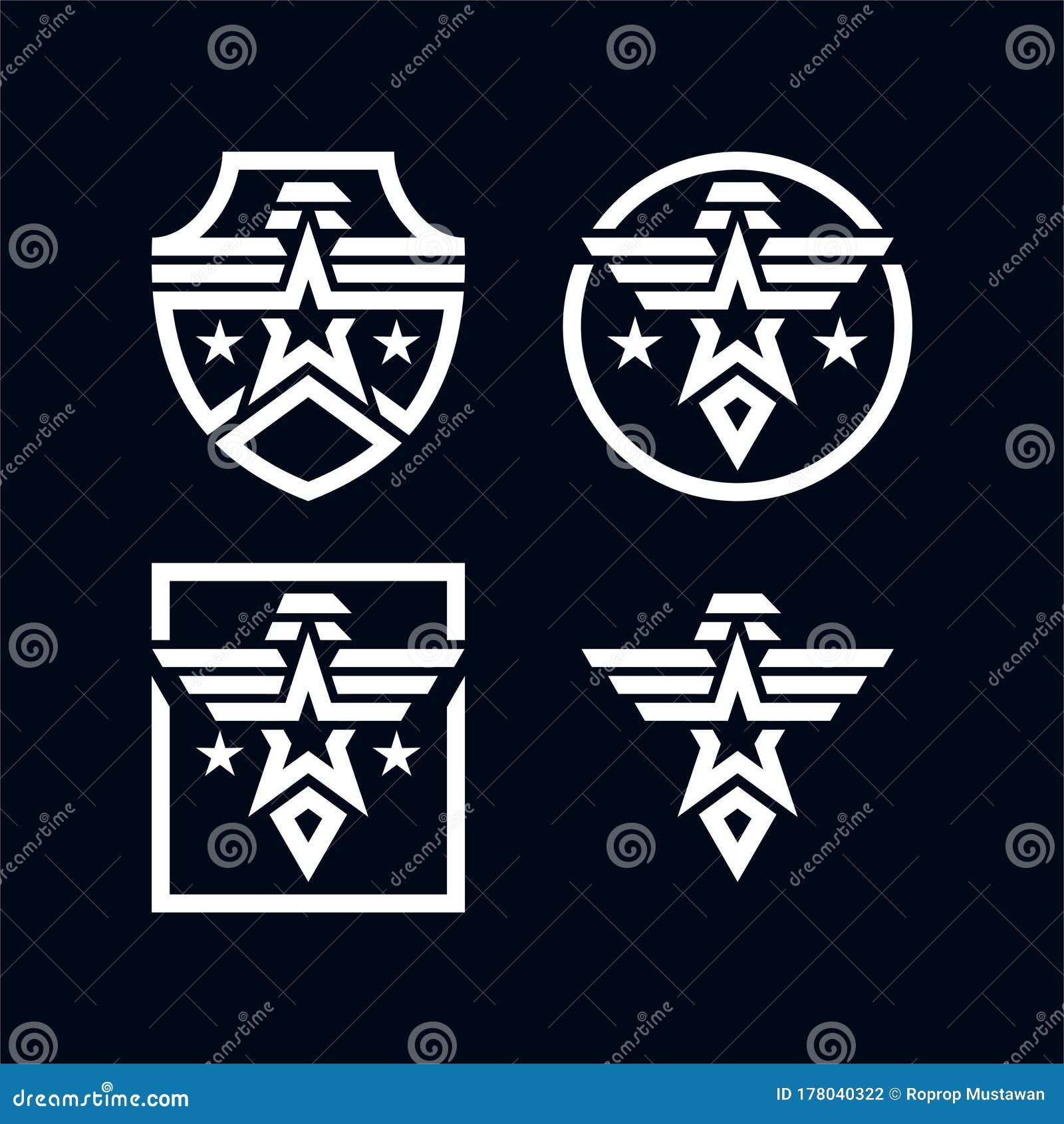 Eagle Bird or Falcon Logo Badge Template with Modern Line Art Military ...