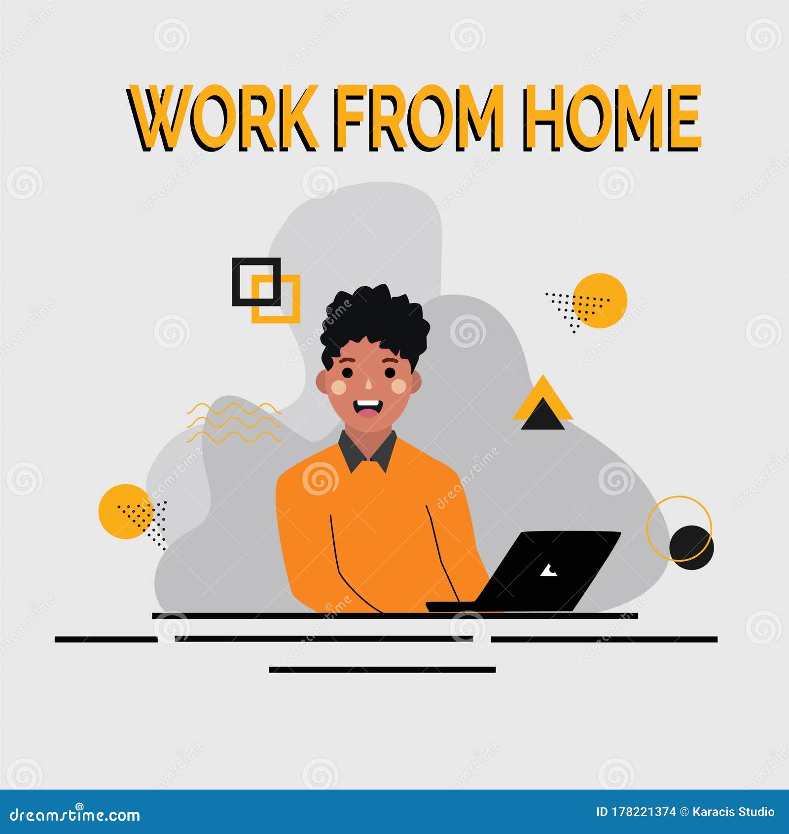 Printvector Businessman Work at Home with Laptop, Cartoon Illustration ...