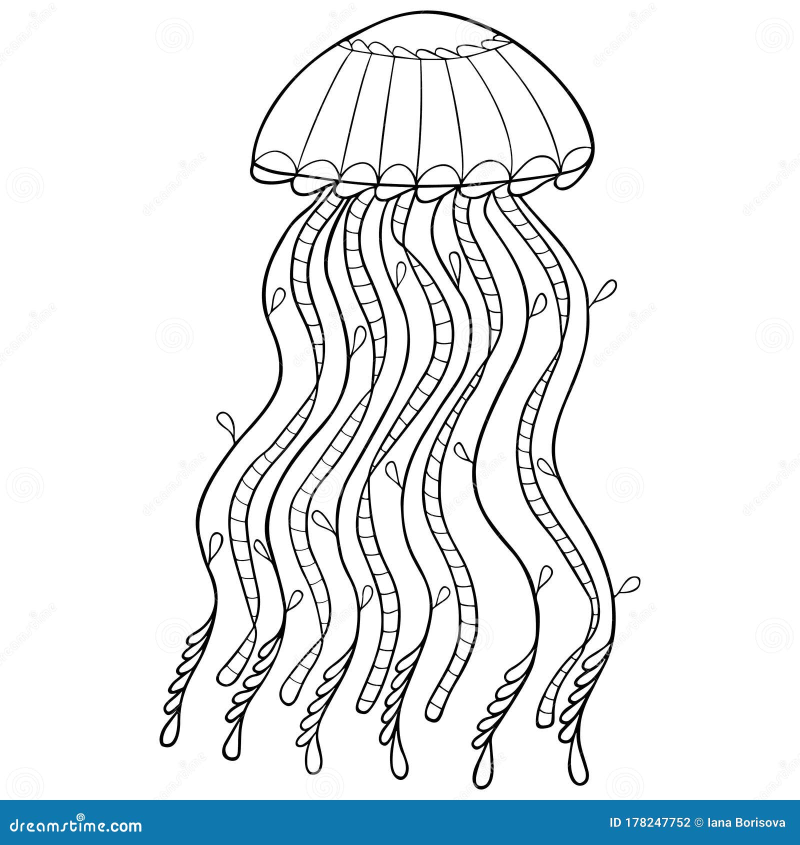 Black and White Meditative Jellyfish with Lace Ornament Zentangle Style ...