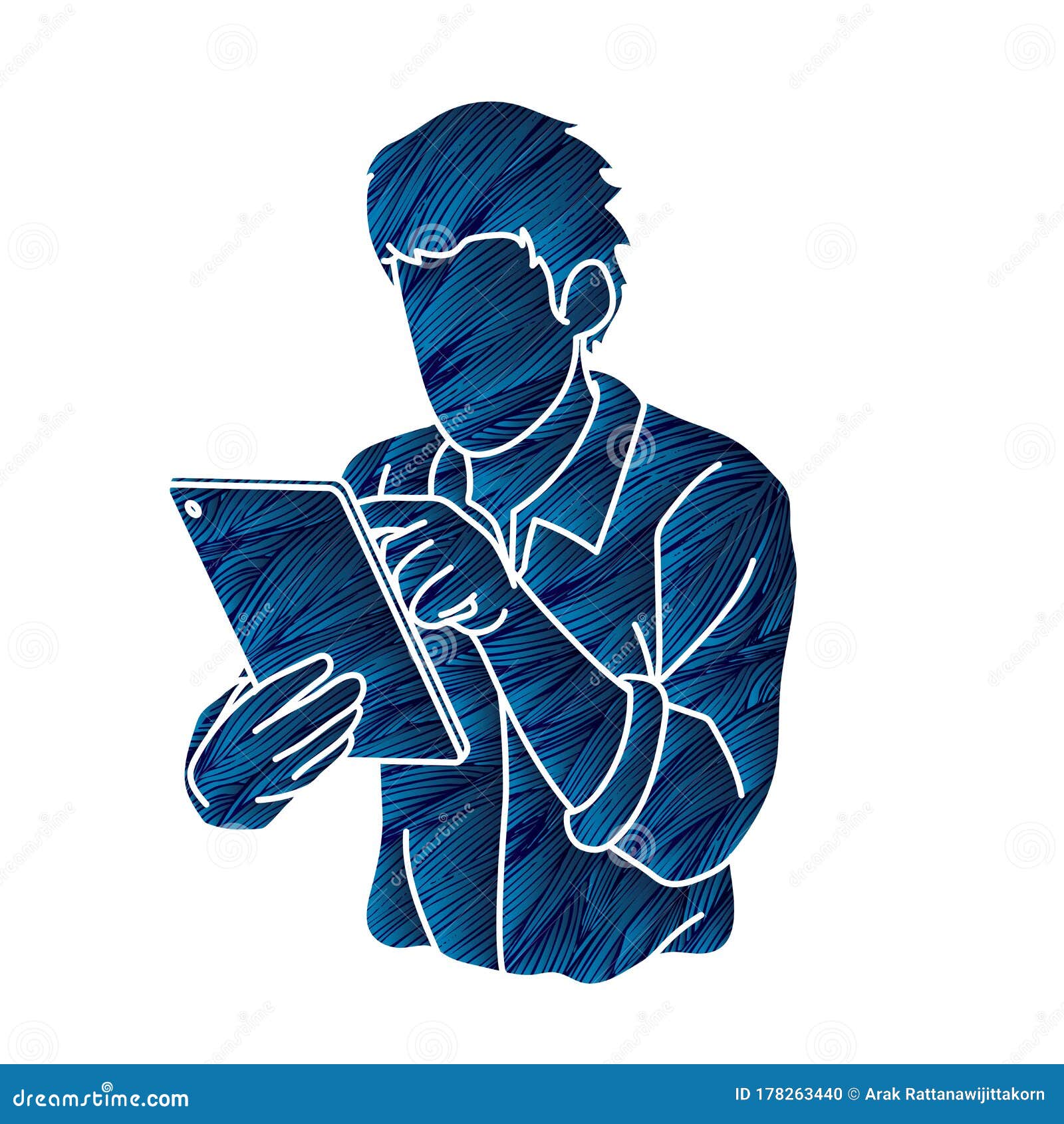 Man Using Digital Tablet Cartoon Graphic Vector Stock Vector ...