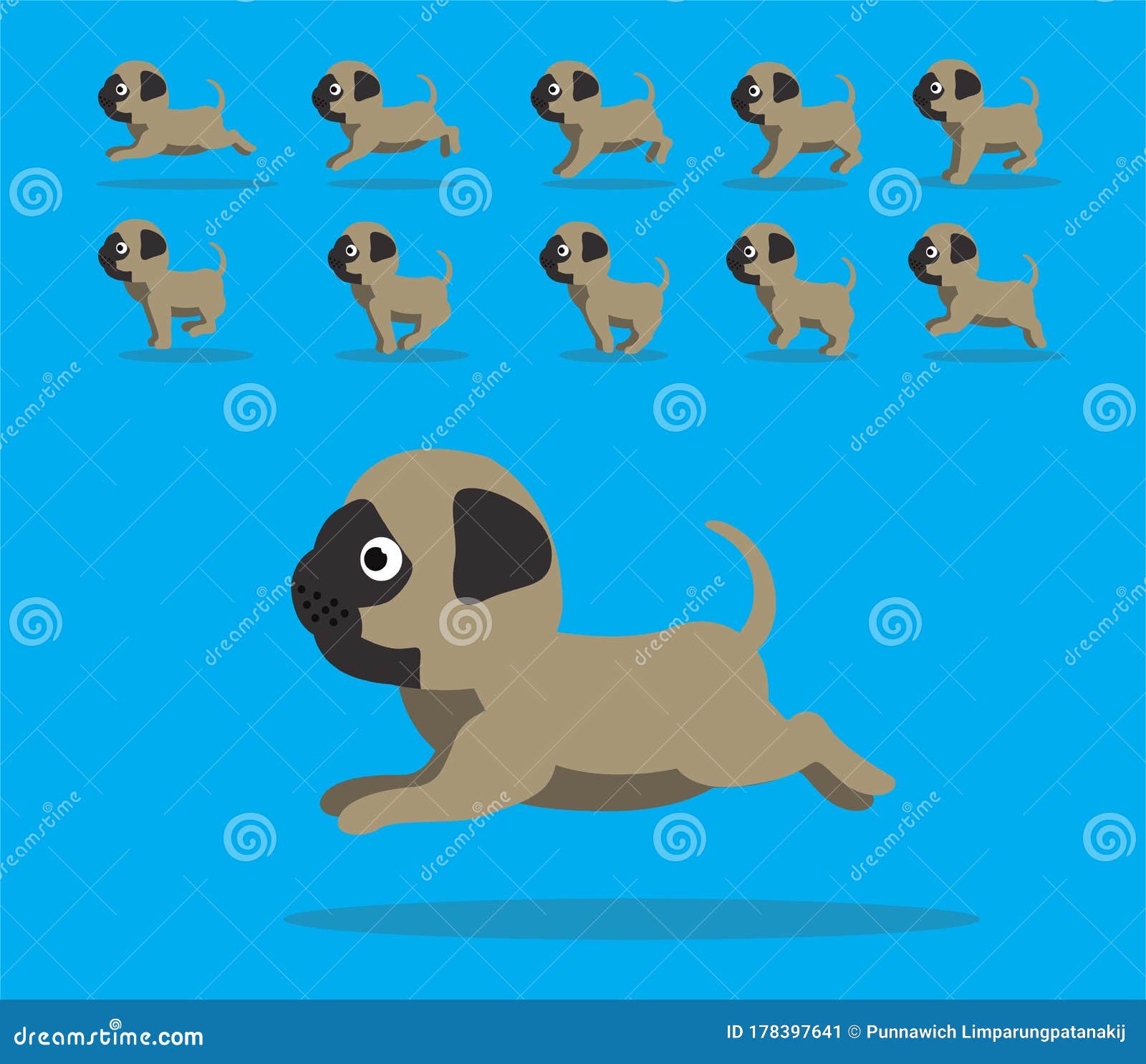 Animal Animation Sequence Dog Pug Cartoon Vector Stock Vector ...
