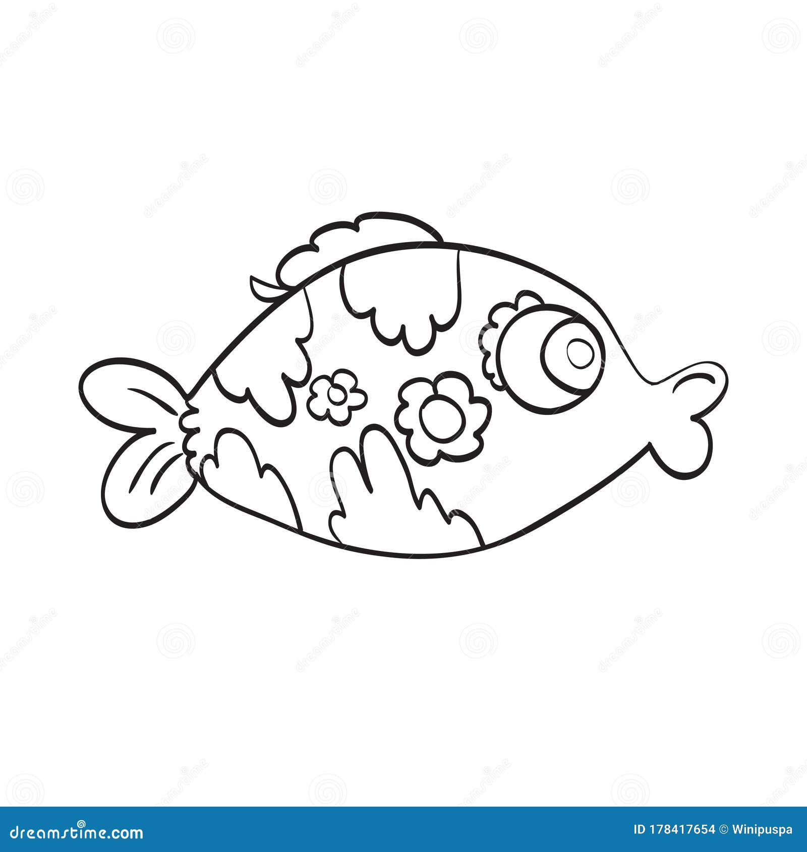 Fish with flower stock vector. Illustration of black - 178417654