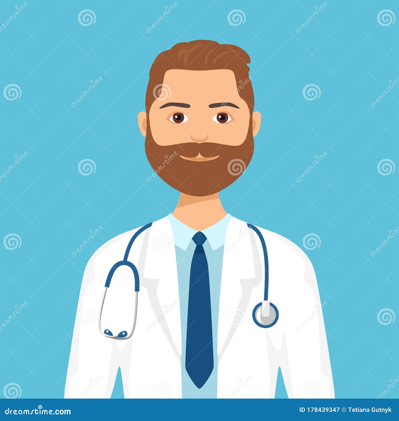 Doctor with Beard Isolated on Blue Background. Vector Illustration of ...