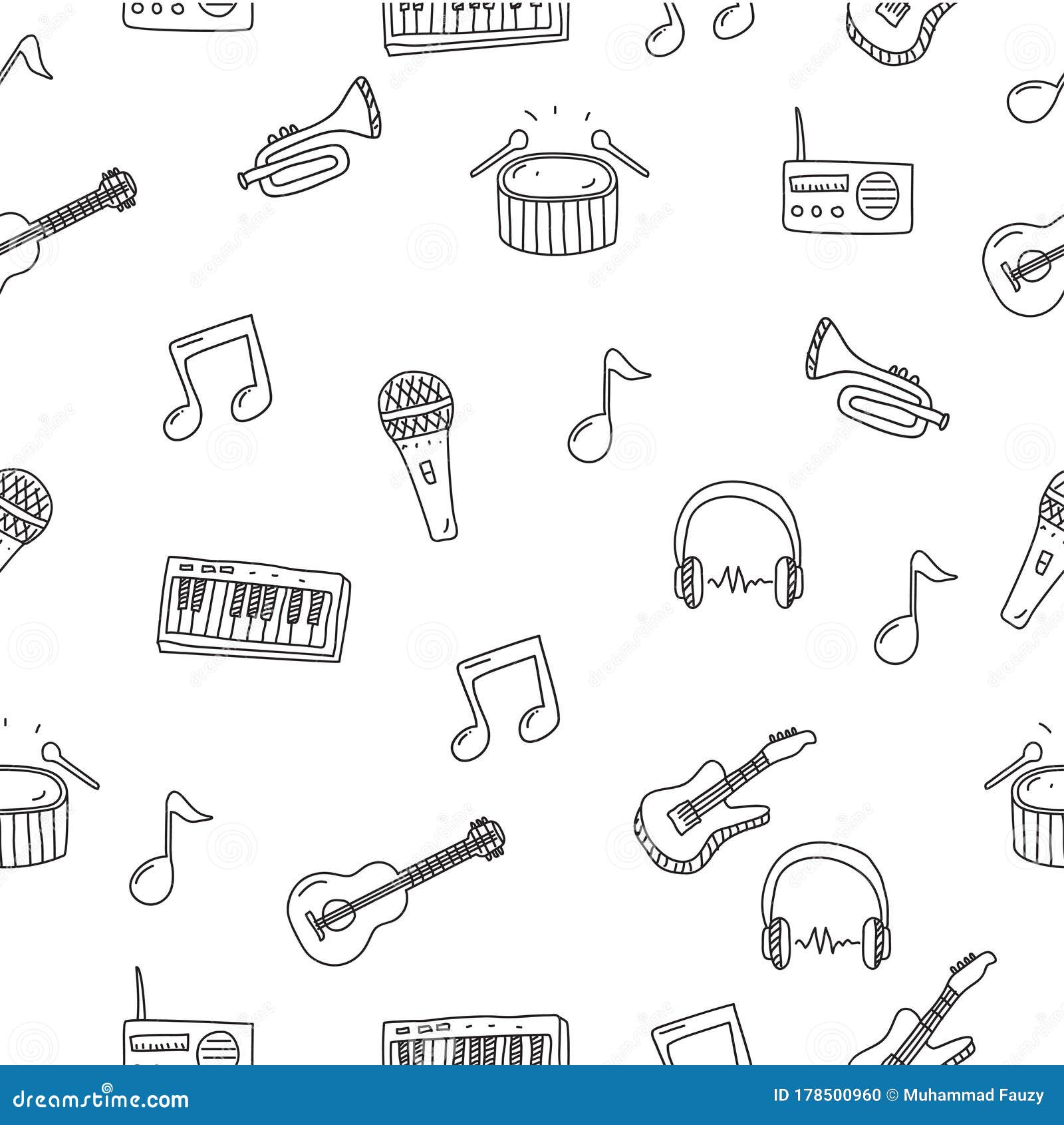 Music Doodle Seamless Pattern in Cute Hand Drawn Style Stock Vector ...
