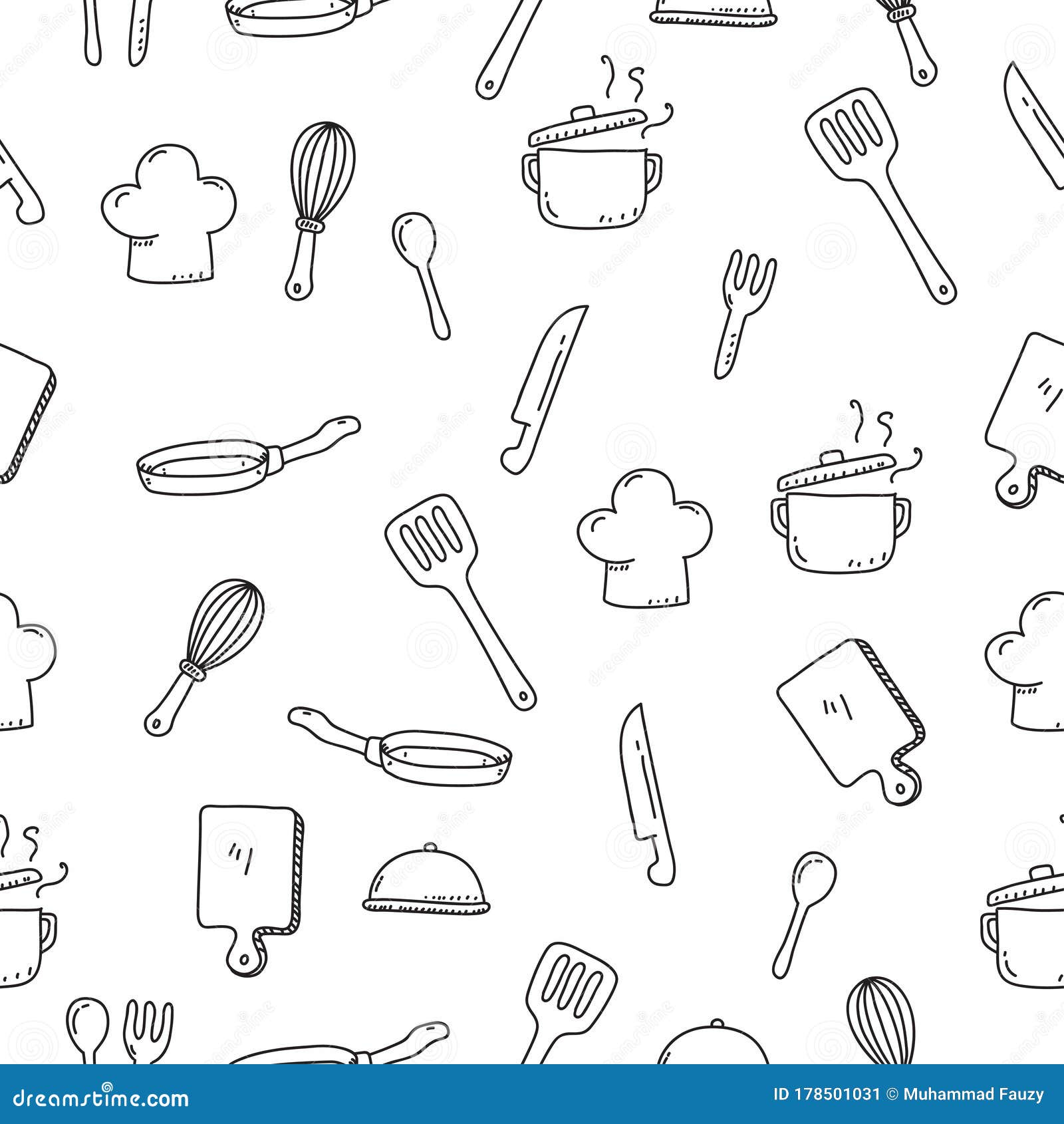 Cute Utensils Seamless Doodle Pattern in Hand Drawn Style Stock Vector ...